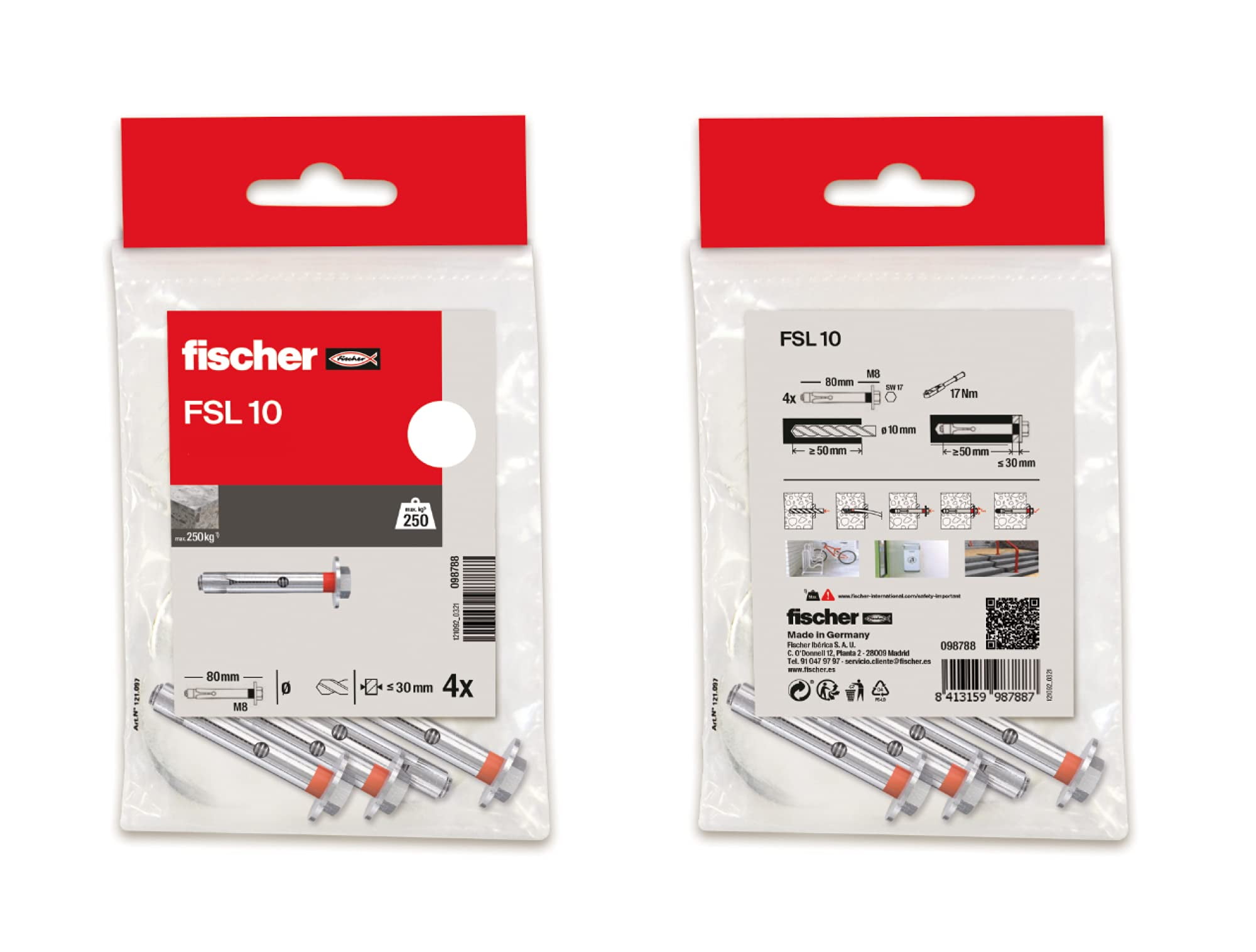 fischer - Metal Expansion Anchor, Concrete dowels, Wall, Bag of 4 FSL ...
