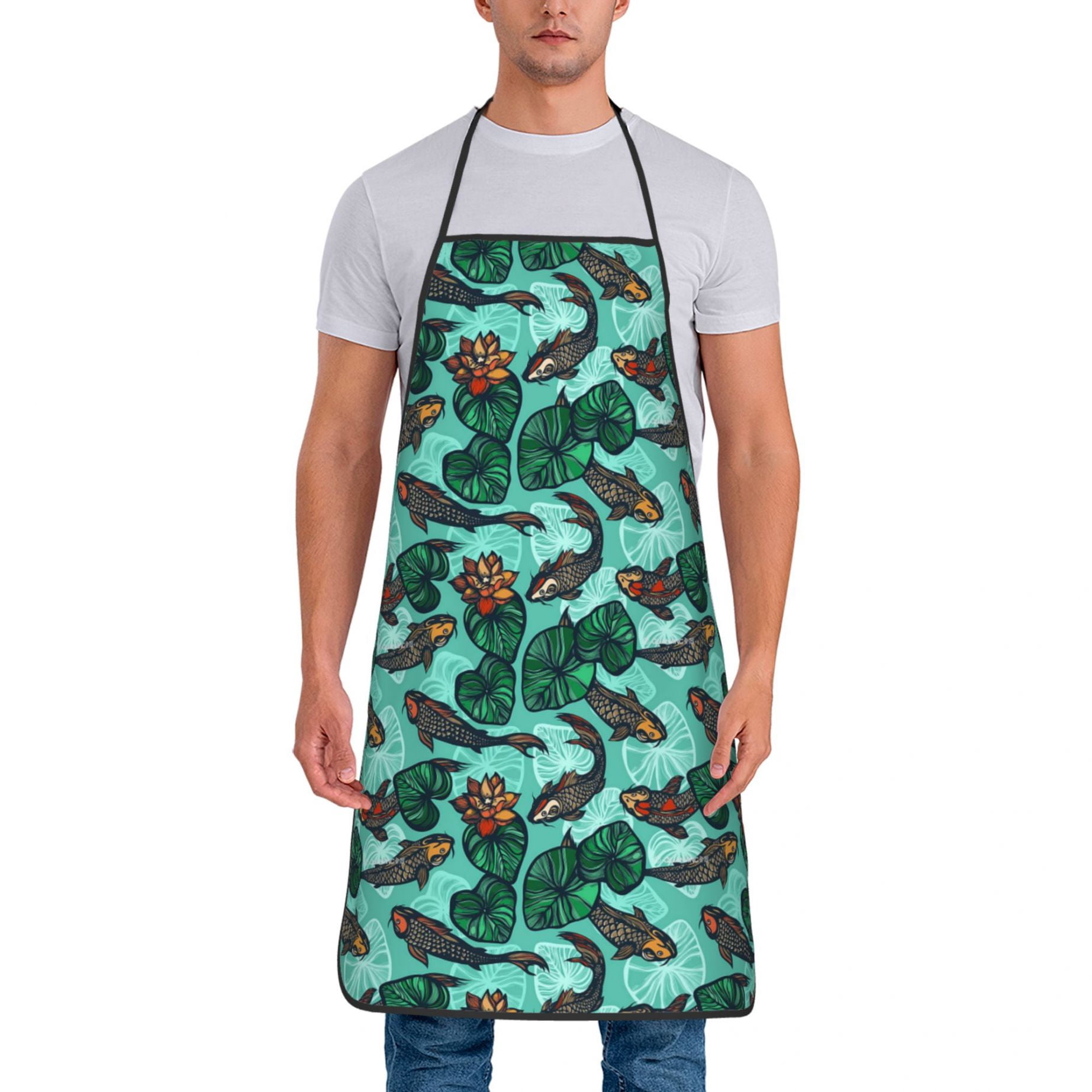 fish flowers Aprons for Women Men Waterproof Apron Kitchen Chef Cooking ...