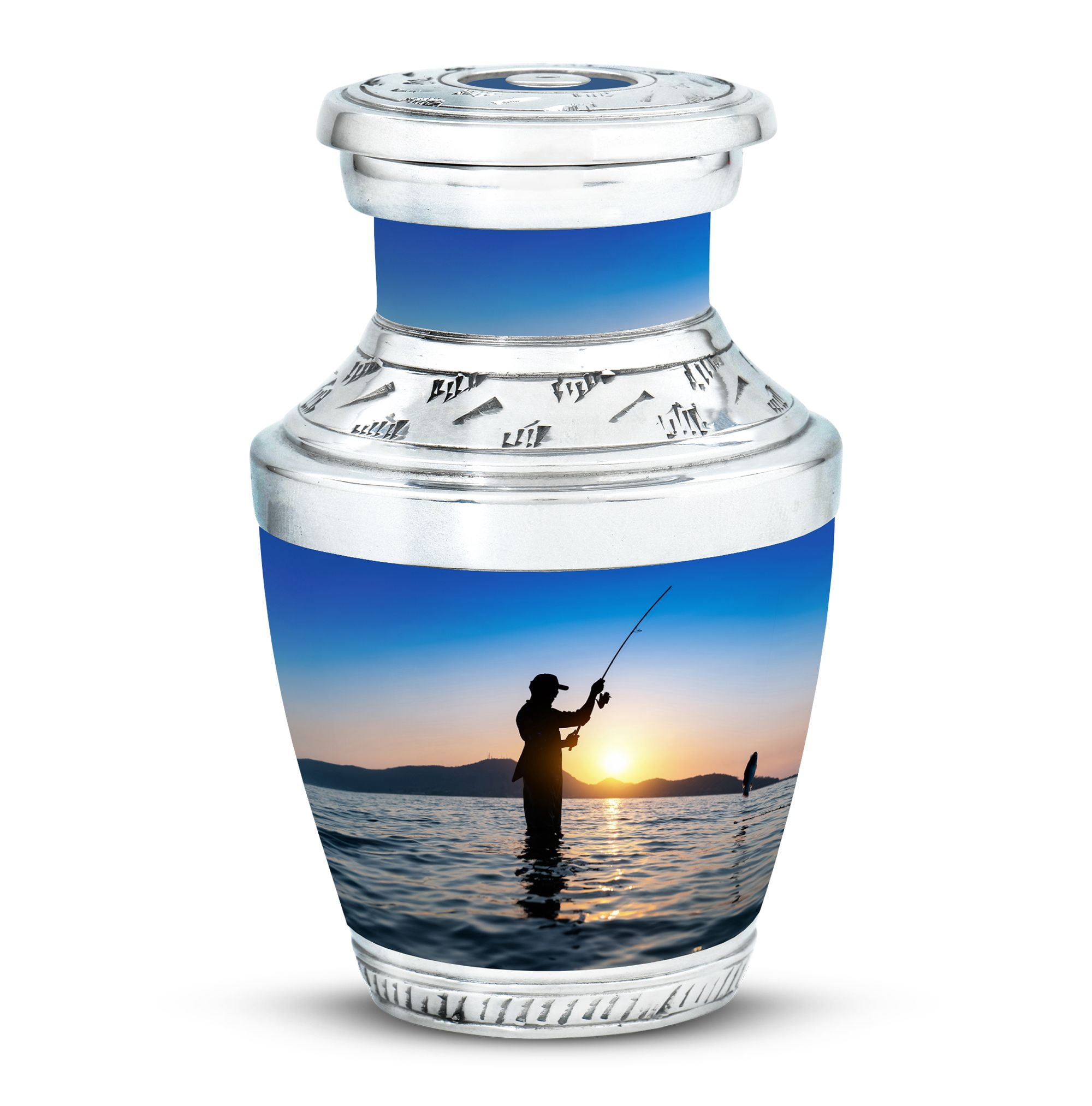 fisherman fishing beautiful morning sunset scene Petite Ashes Urn ...