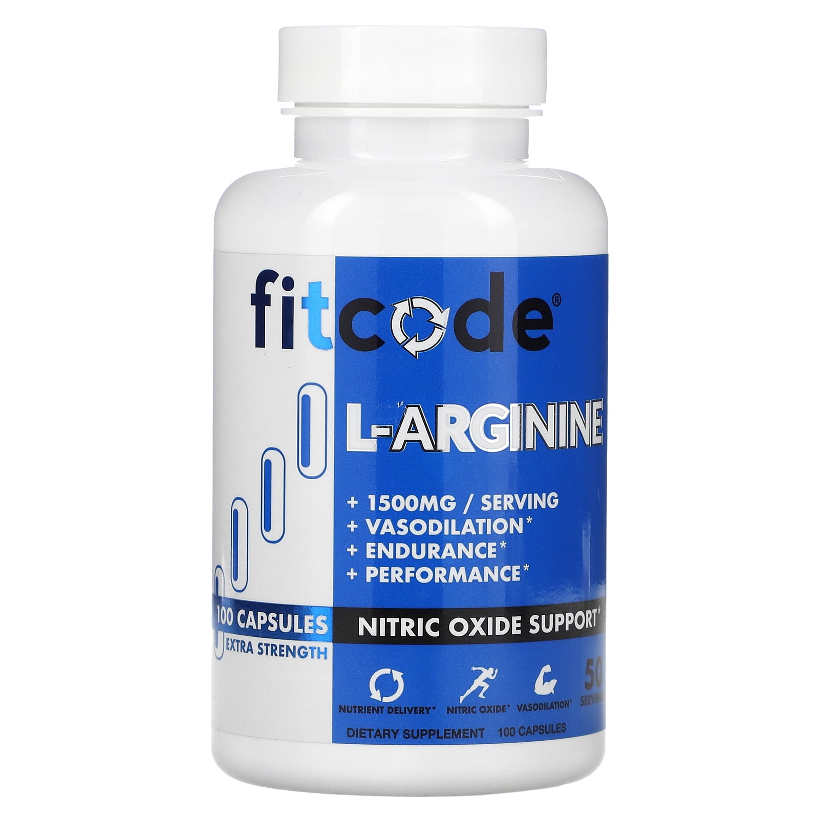 fitcode L-Arginine, Extra Strength, 1,500 mg, 100 Capsules (750 mg per Capsule) - Walmart.com