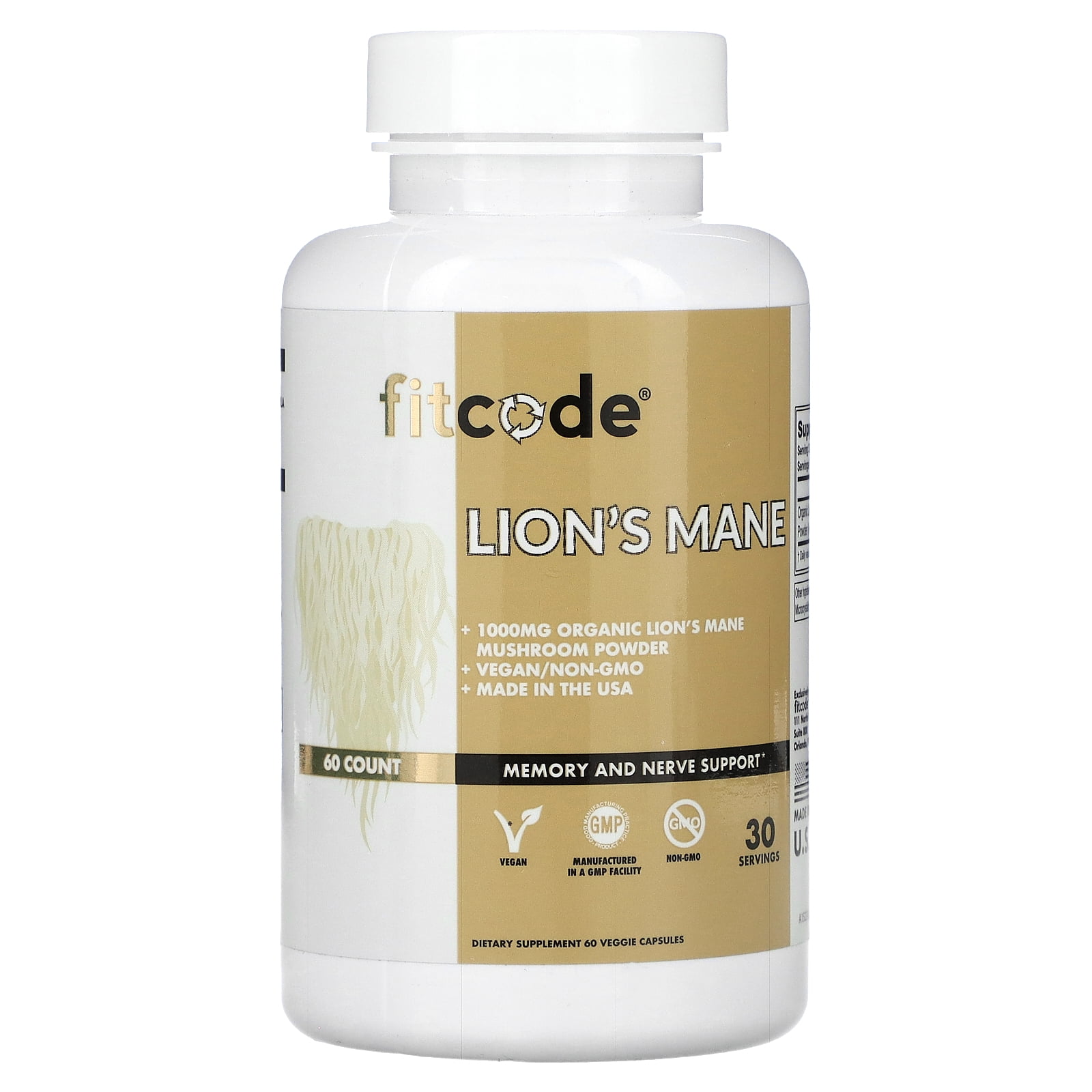 fitcode Lion's Mane, 1,000 mg, 60 Veggie Capsules (500 mg per Capsule ...