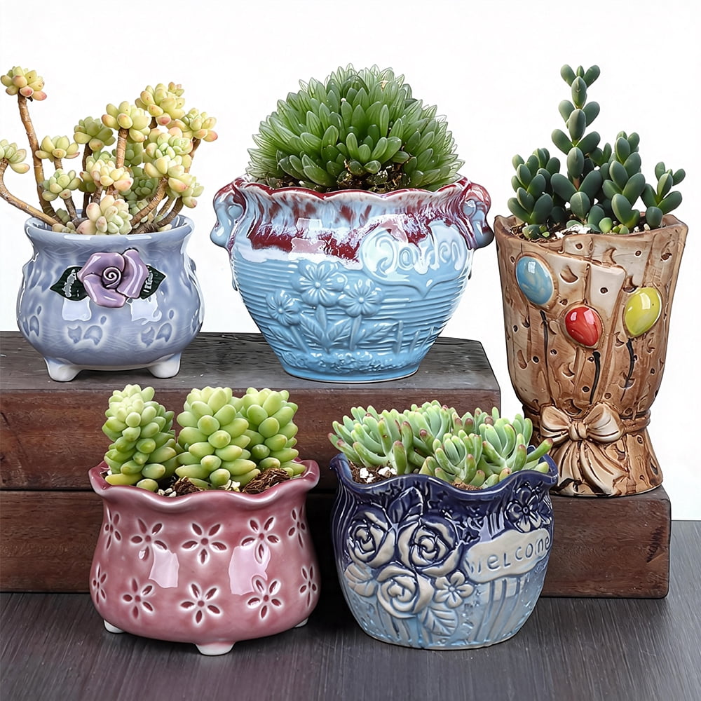 The five flower pots vary in height, thickness, and shape, suitable for ...
