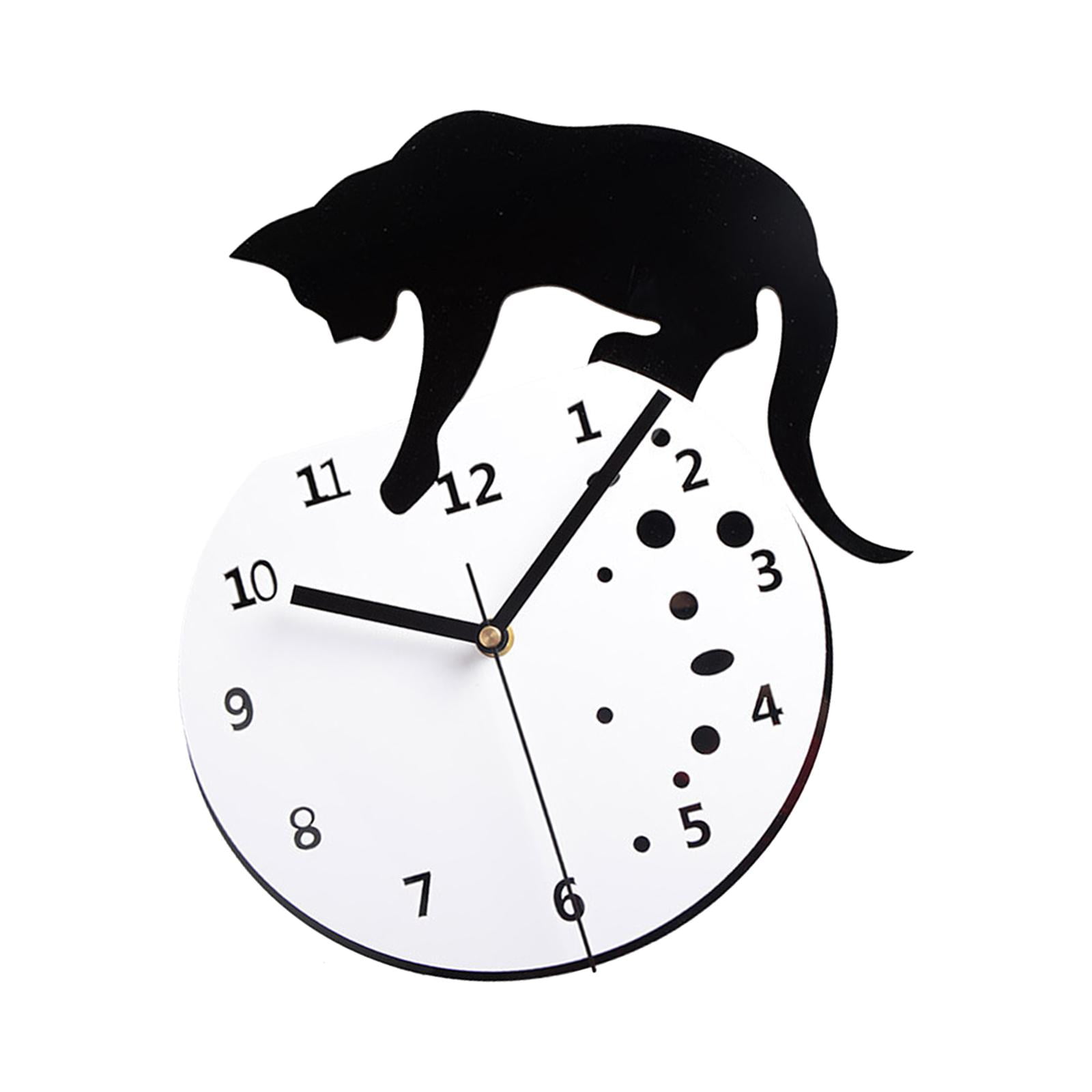 flameer Cat Wall Clock Black Arabic Numbers Living Room Silent Hanging ...