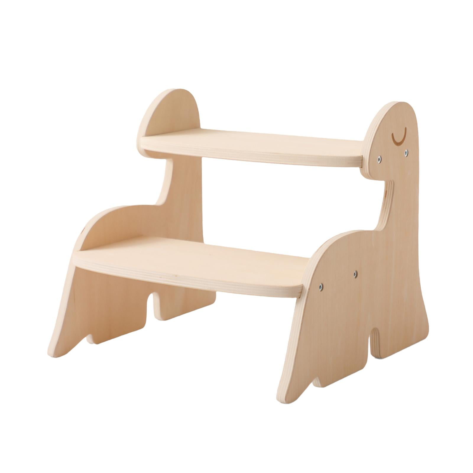 flameer Kids Step Stool Easily Installation Wood Dinosaur 2 Step ...
