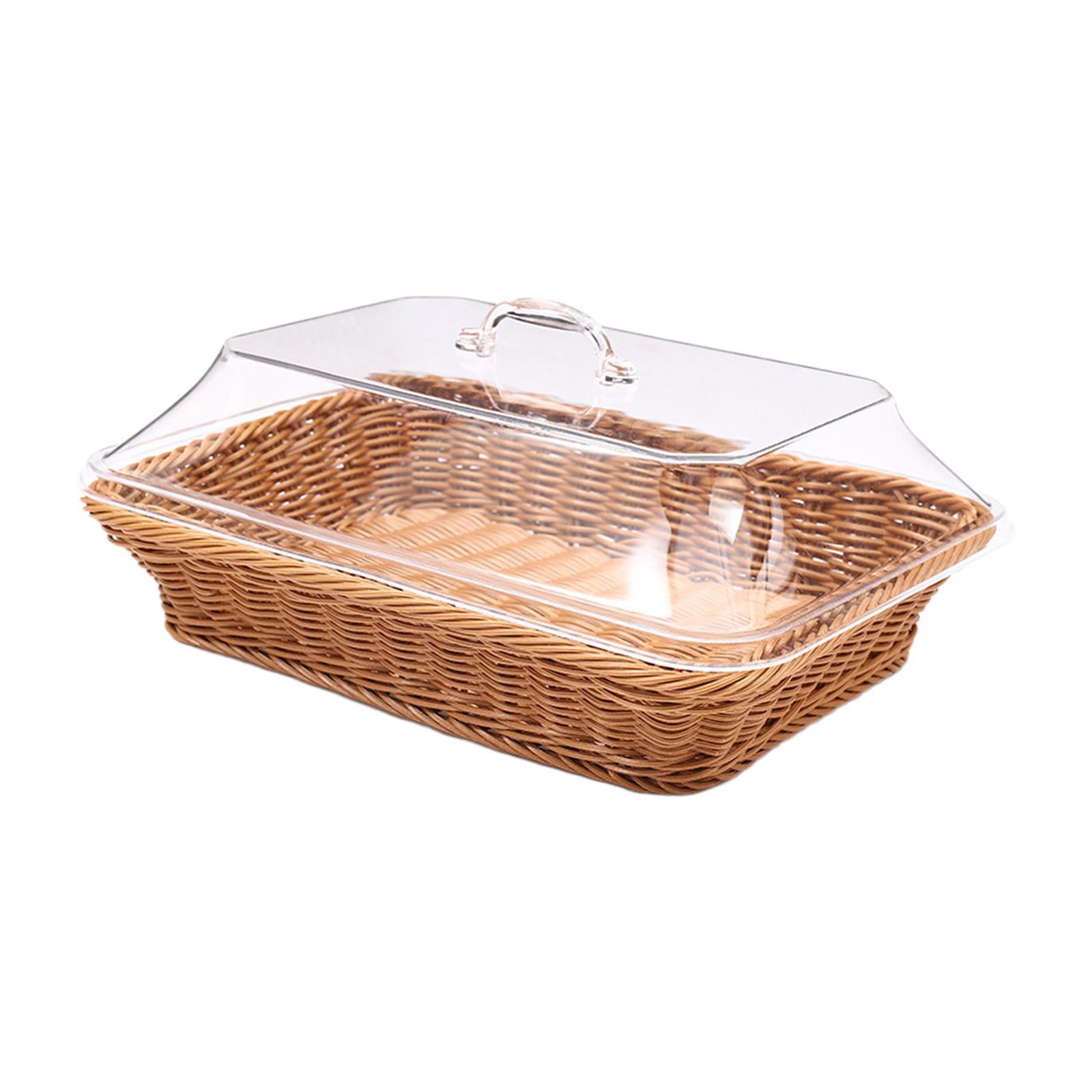 flameer Woven Bread Basket with Lid Imitation Rattan Woven Basket Food Basket Dustproof large ...