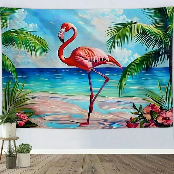 flamingo palm trees beach Home Wall Tapestry Art Print Tapestry,Unique ...