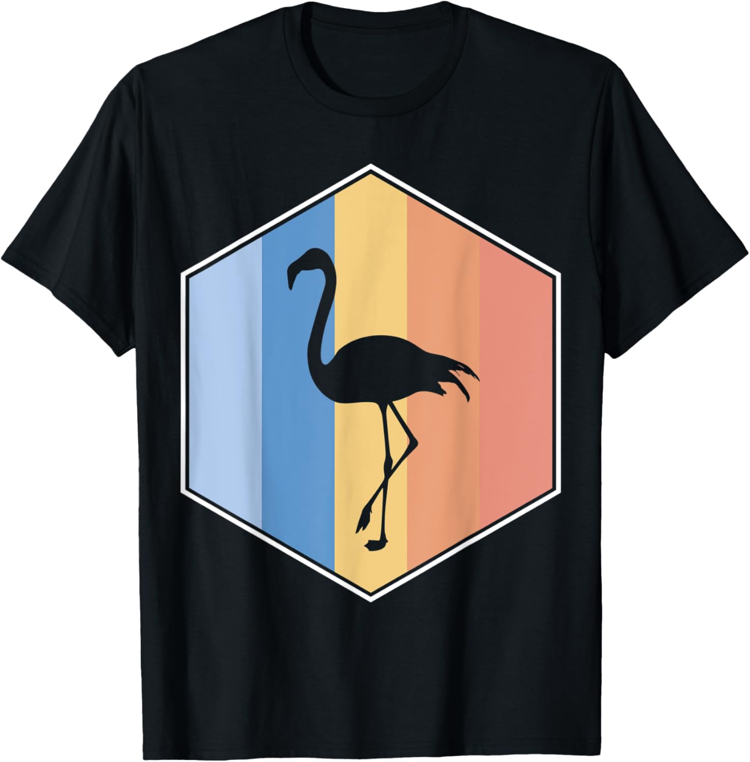 flamingo with Retro Colors in a Hexagon T-Shirt men and women can wear ...