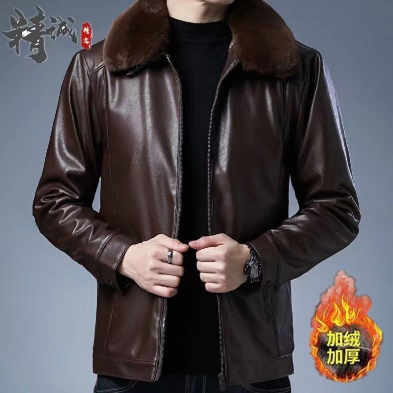 [fleece-lined Thin Section] Haining pu Men‘s Leather Jacket for Middle ...