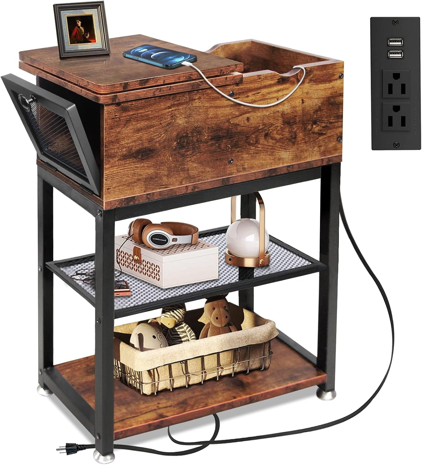 flip top end table for living room, 28 inch side table, 12" d x 24" w x ...