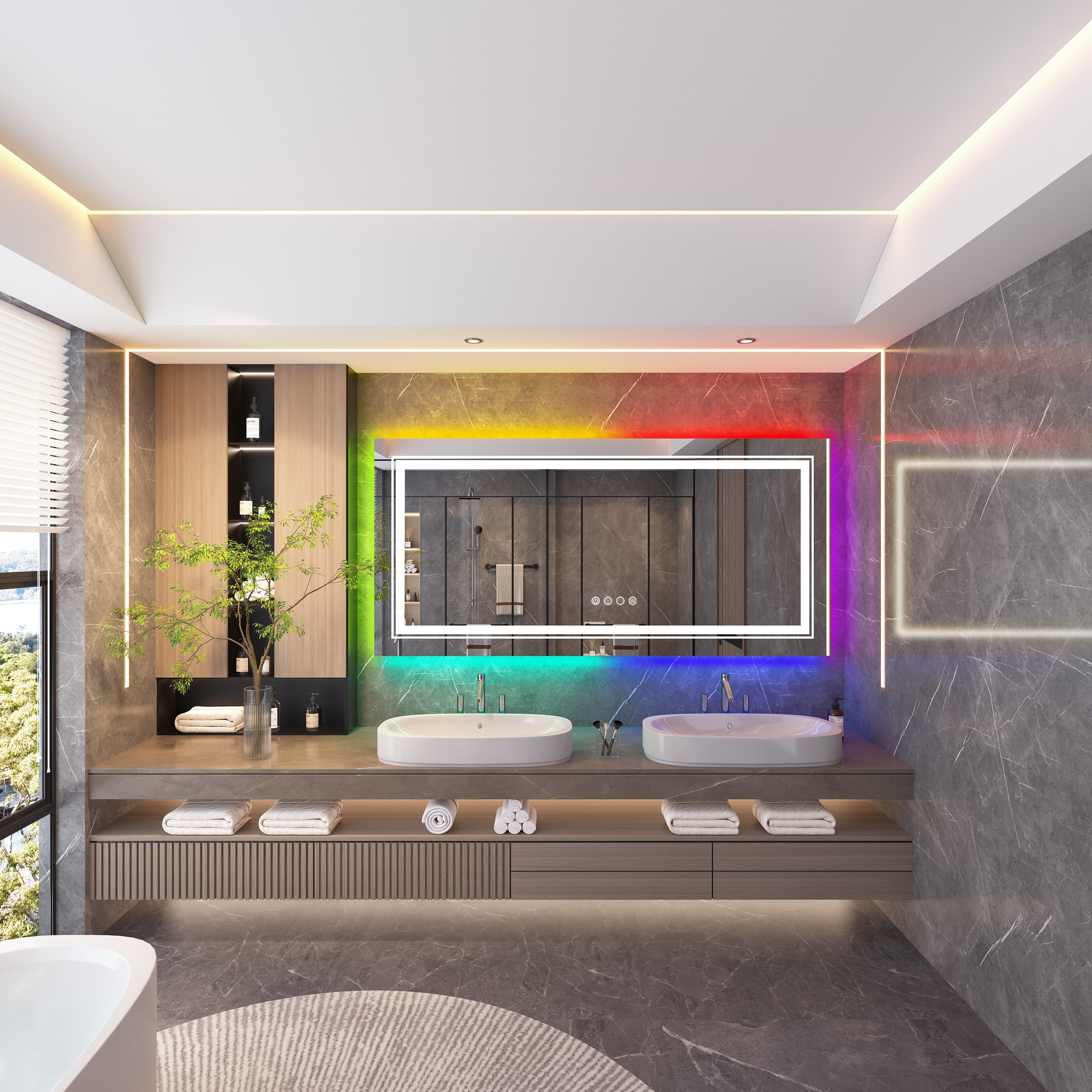 flipinc RGB LED Bathroom Mirror Front Light RGB Backlit Lighted Vanity ...