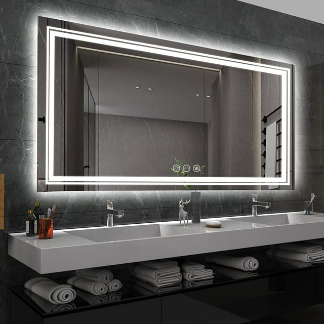 fliptrade Extra Large LED Lighted Bathroom Mirror Wall Anti-Fog Vanity ...