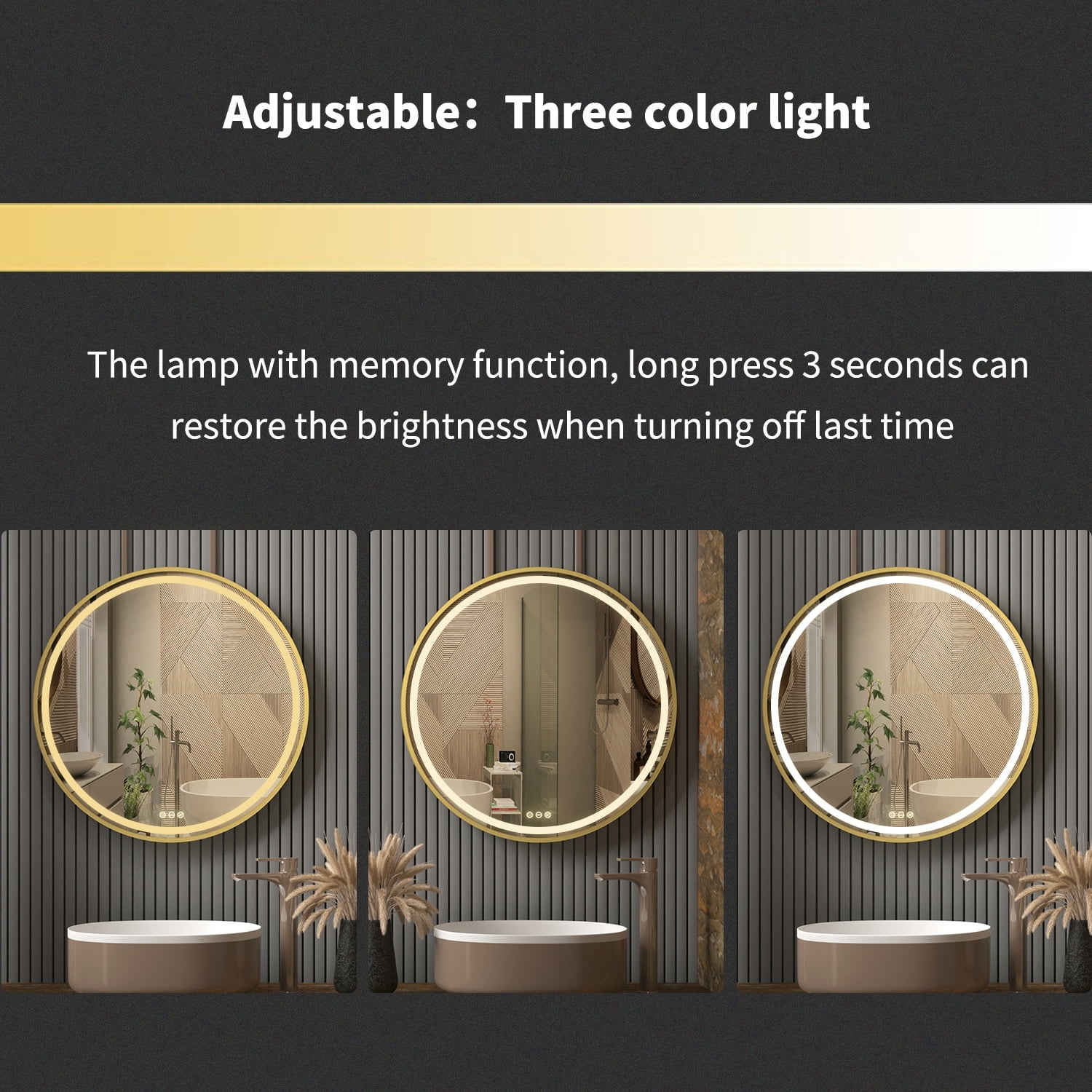 fliptrade Smart Round LED Bathroom Mirror Light Frame Defogger Dimmable ...