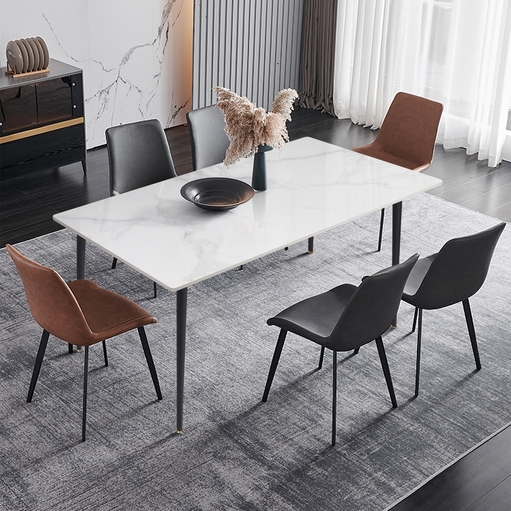 fliptradein UNHO Modern Dining Table with Slate Stone Top and Metal ...