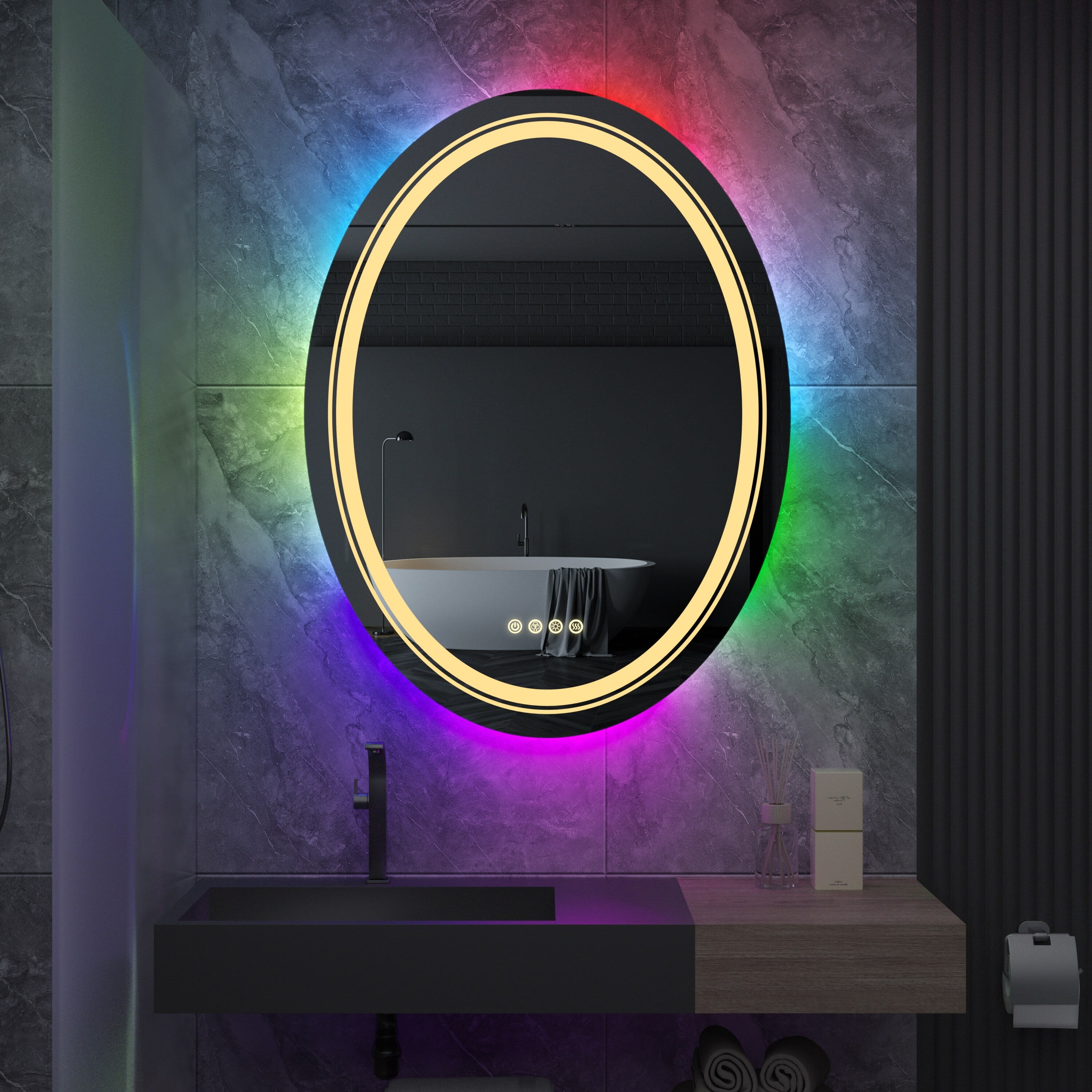 fliptradeinc 32"x24" Oval LED Bathroom Mirror with RGB Backlit Front ...
