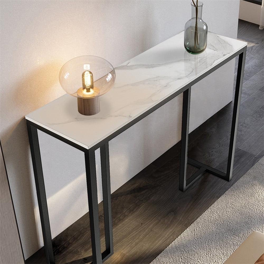 fliptradeinc UNHO Modern White Marble Sofa Table with Metal Legs Console Table - Walmart.com