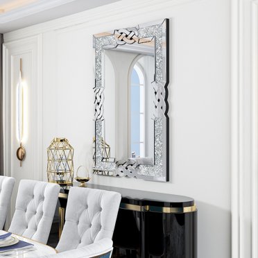 "Large Decorative Wall Mirror with Crushed Diamond Vanity, Rectangle ...
