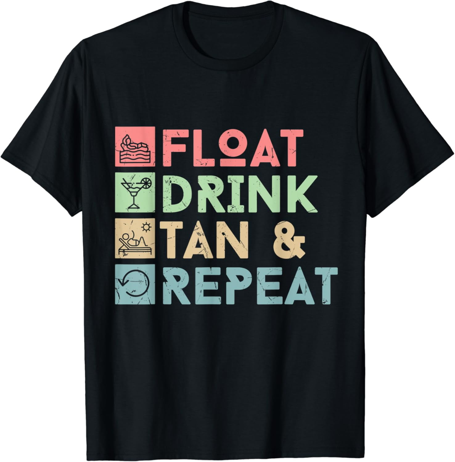 float drink tan repeat Summer Swimming Beach Pool Vacation T-Shirt ...