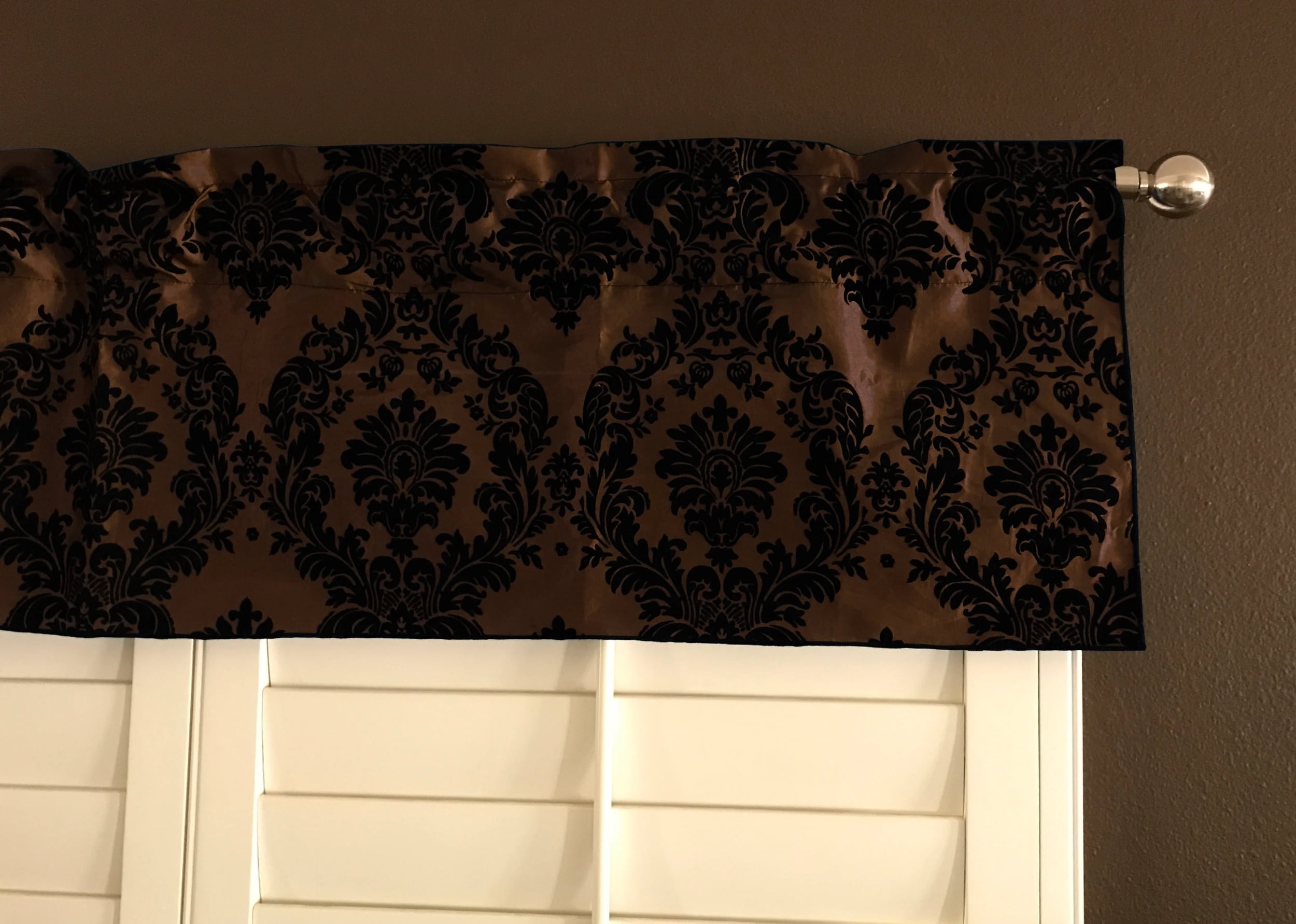 Flocked Damask Window Valance 58" Wide Black on Brown - Walmart.com