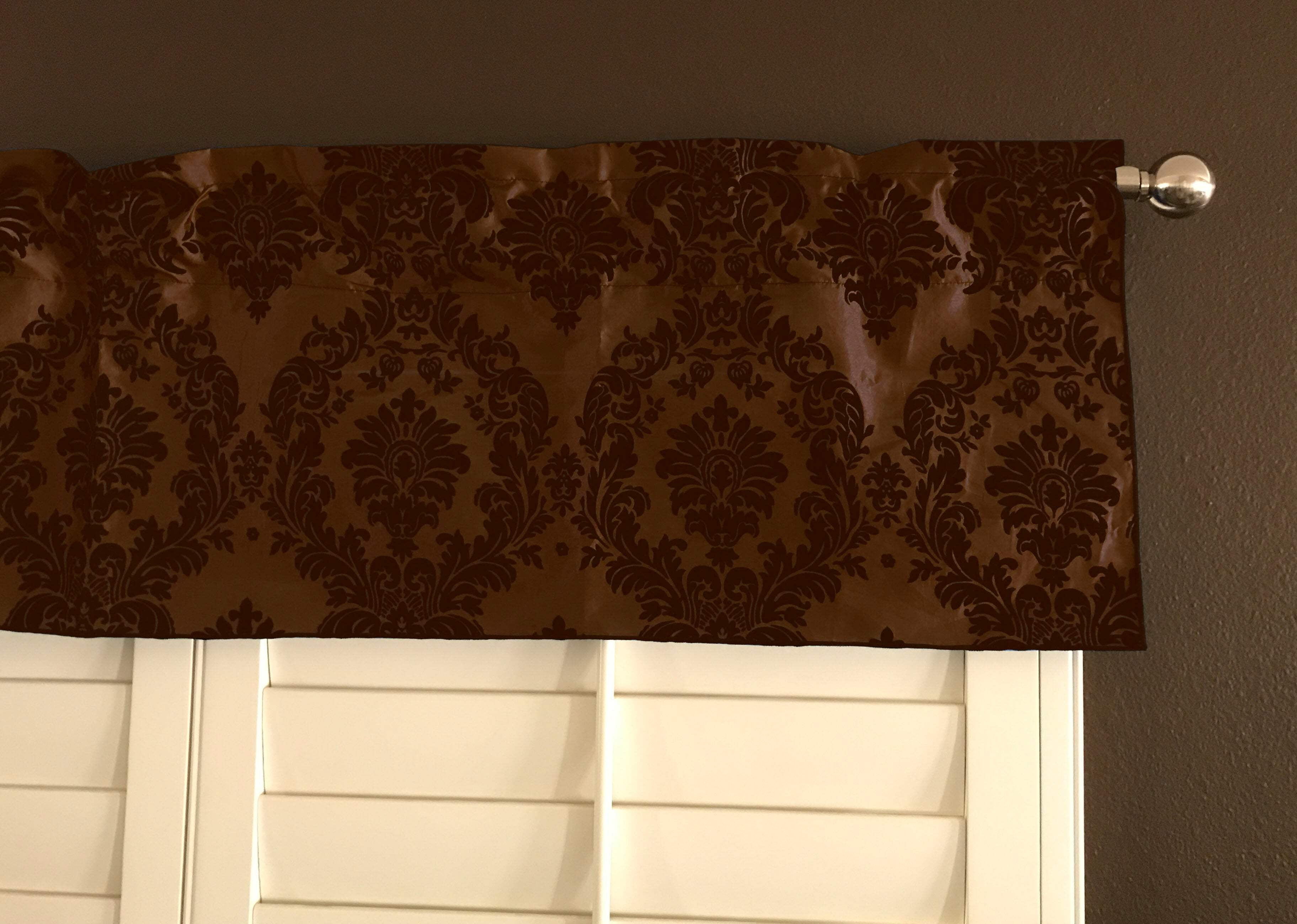 flocking damask taffeta window valance 56 wide brown on brown - Walmart.com