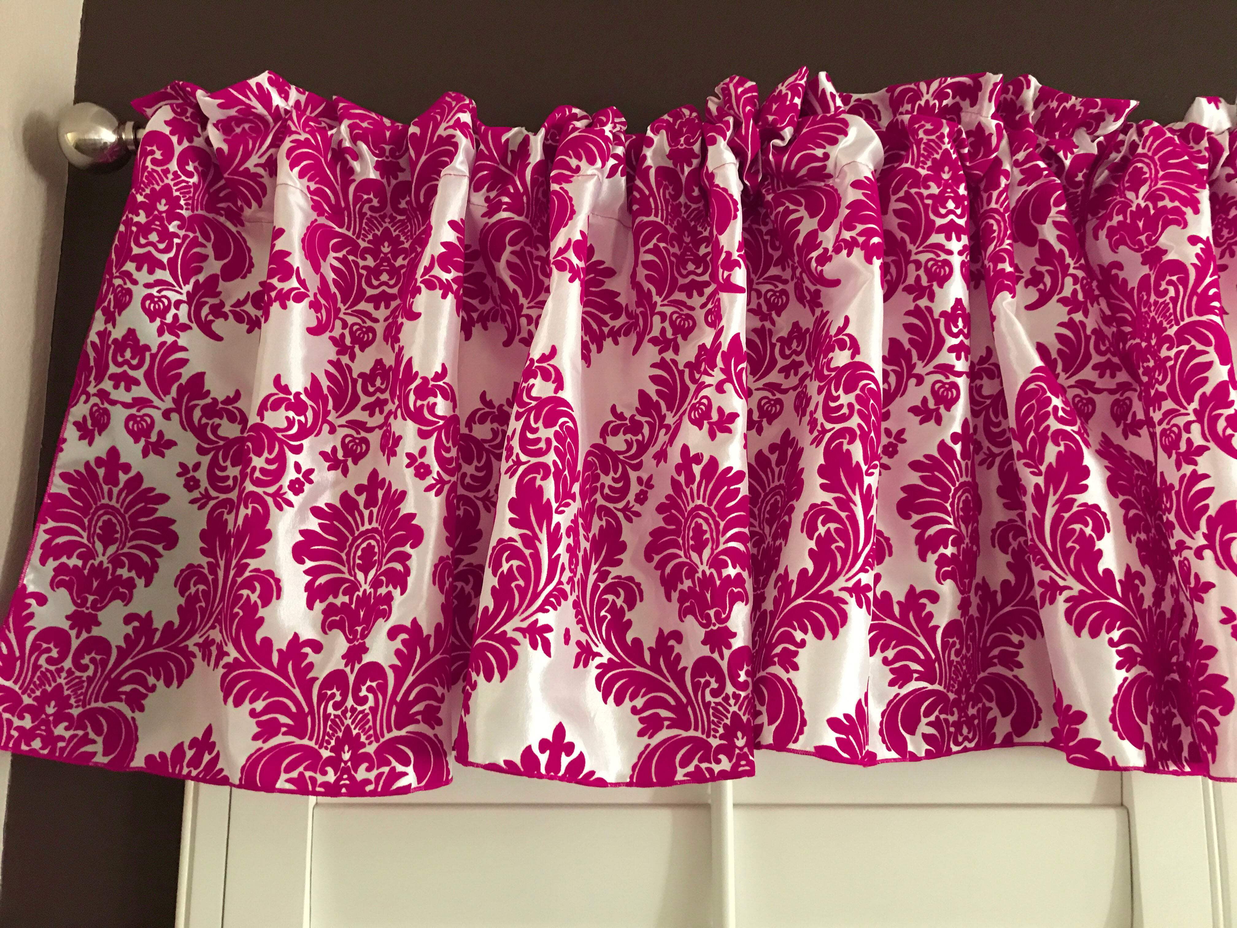 flocking damask taffeta window valance 56 wide fuchsia on white ...