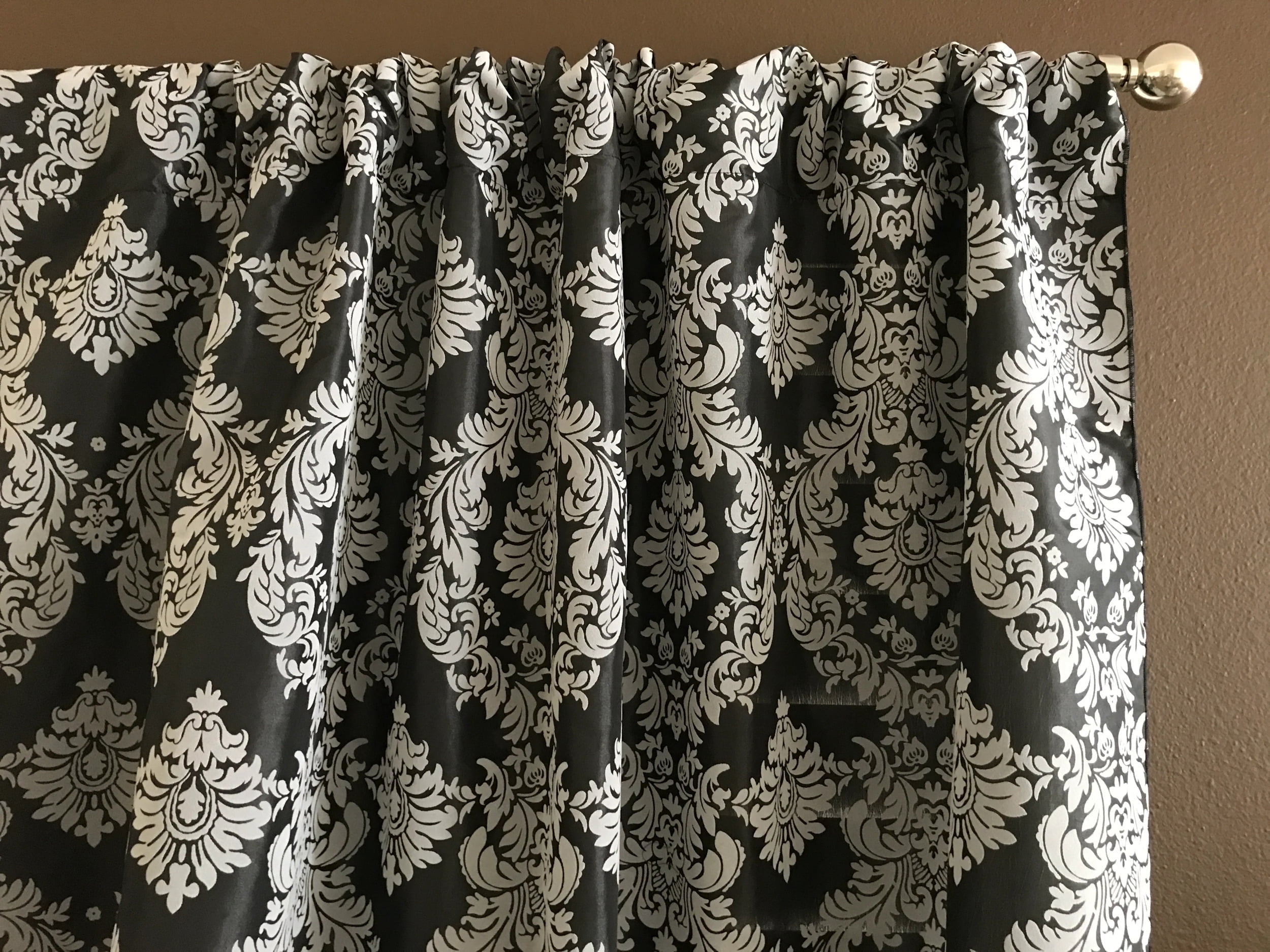 Flocked Damask Window Valance 58" Wide Grey on Black - Walmart.com