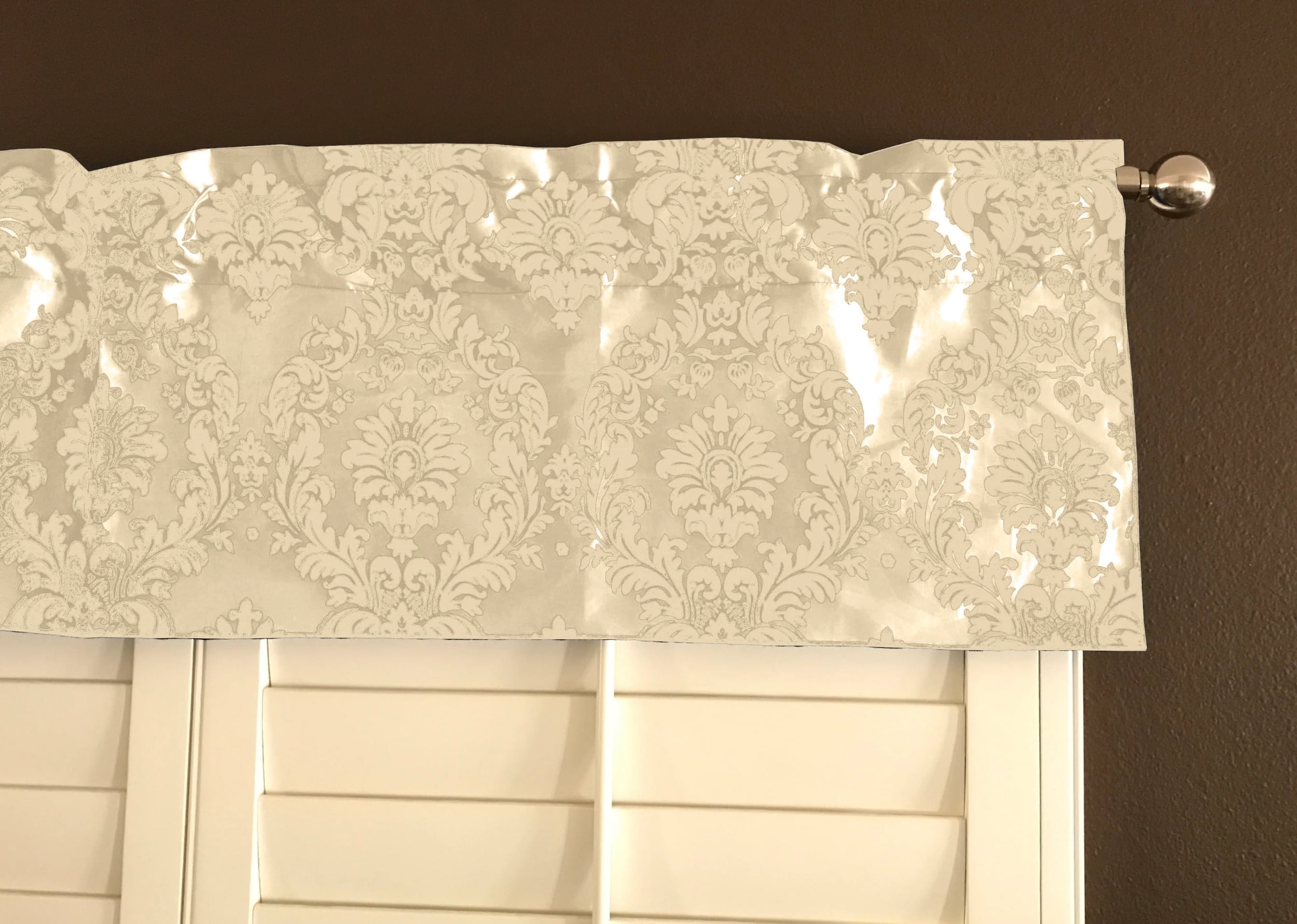 Flocked Damask Window Valance 58" Wide Ivory on Ivory - Walmart.com