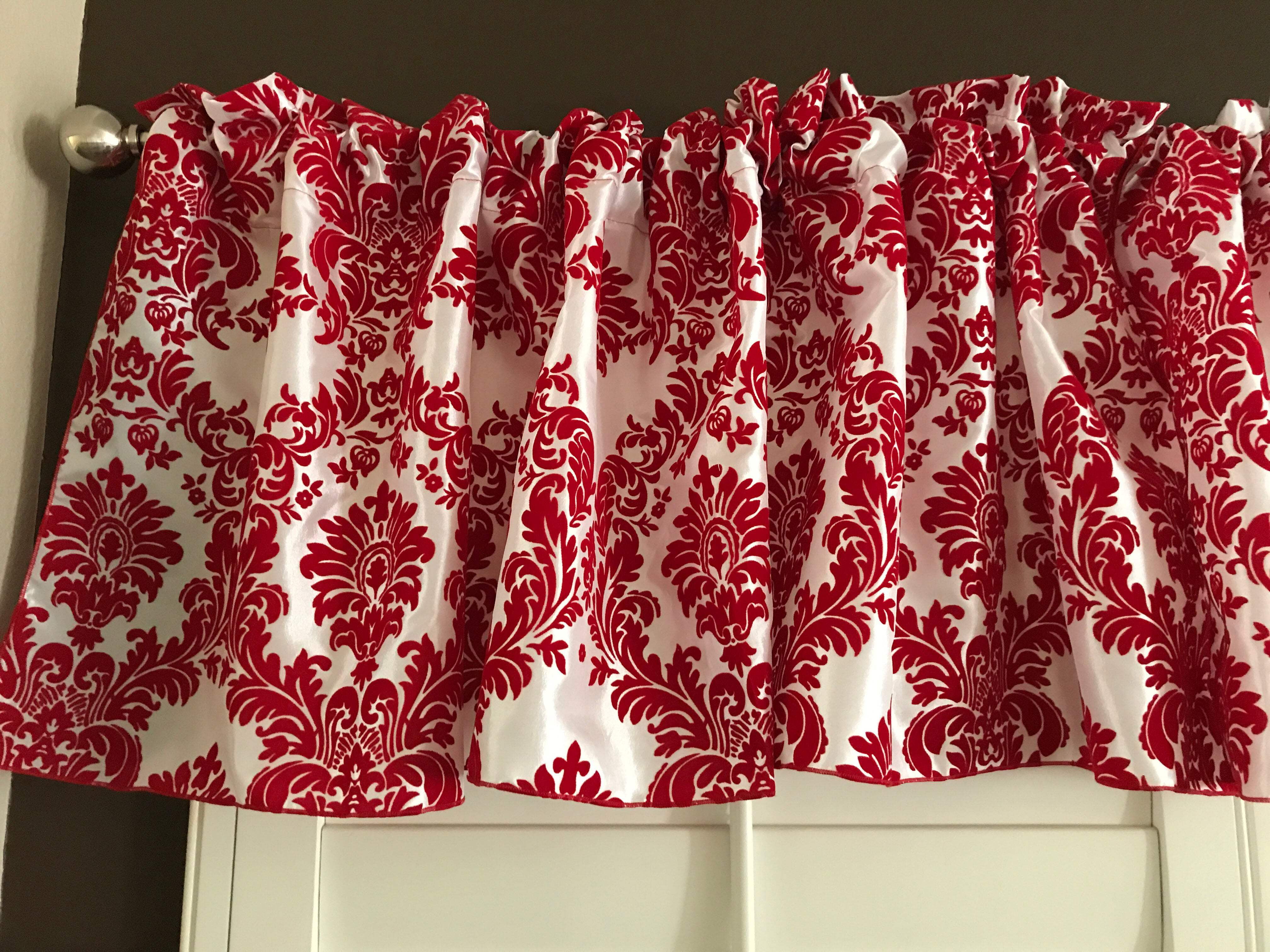 flocking damask taffeta window valance 56 wide red on white - Walmart.com