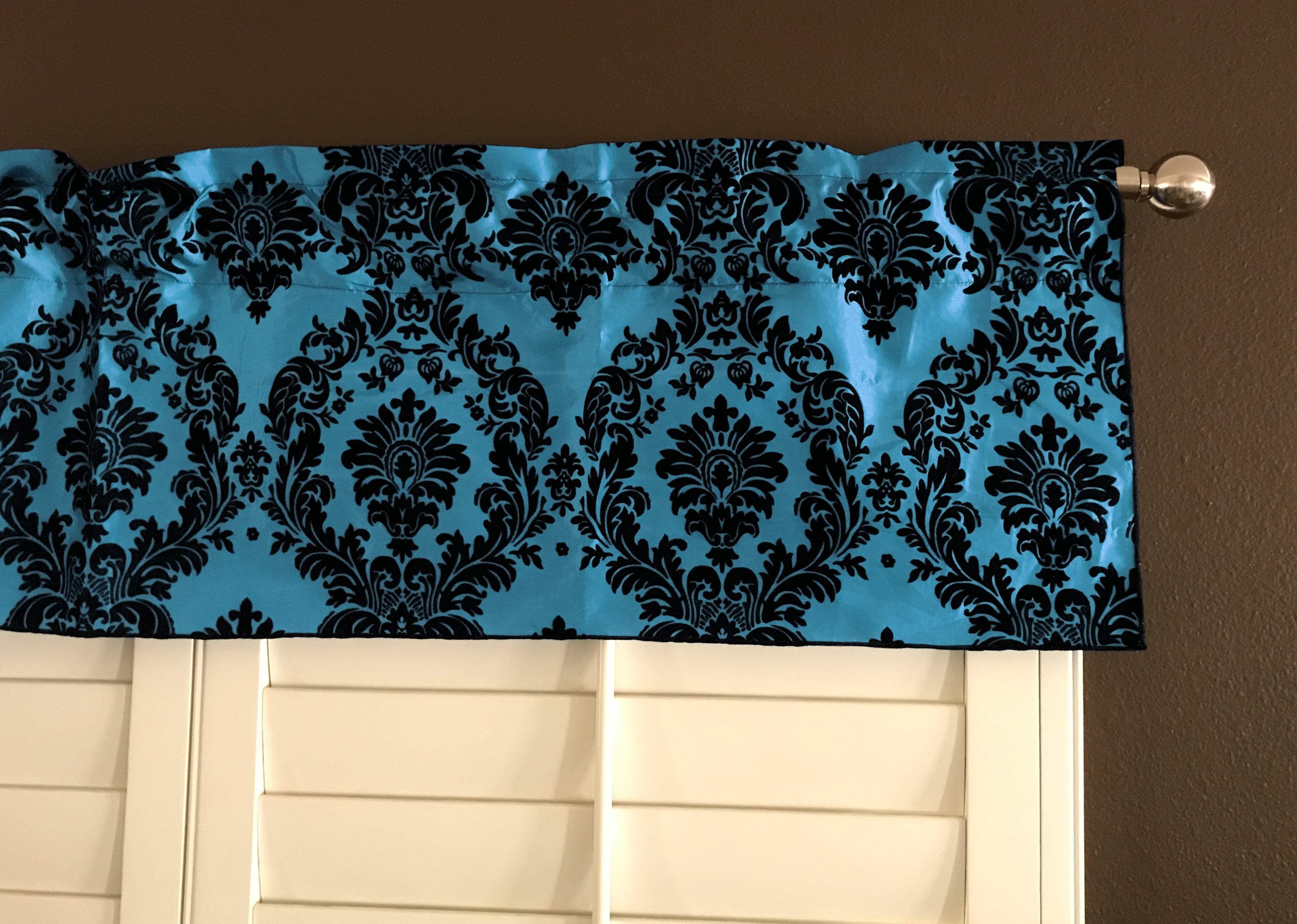 flocking damask taffeta window valance 56 wide turquoise - Walmart.com