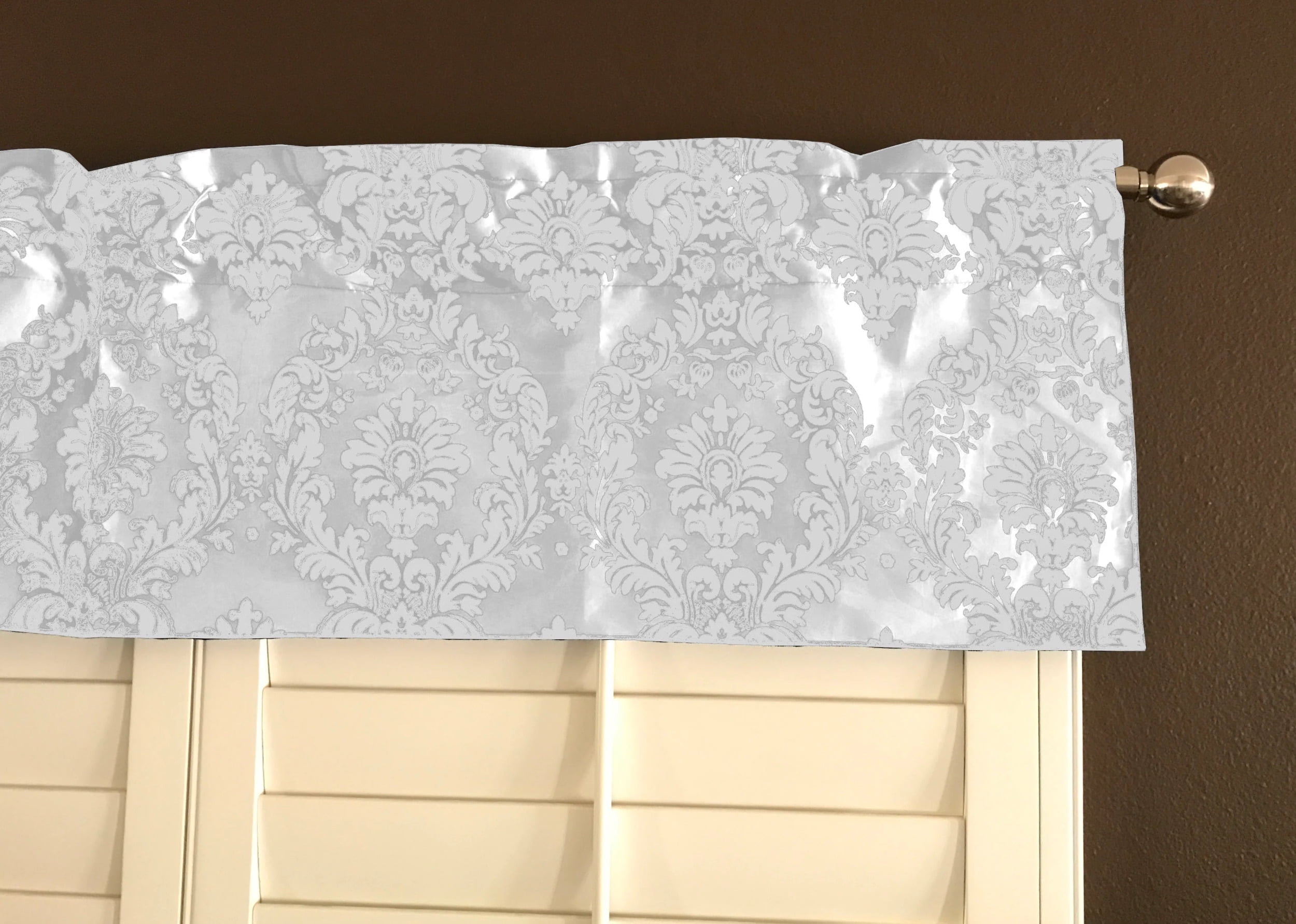 Flocked Damask Window Valance 58" Wide White on White - Walmart.com