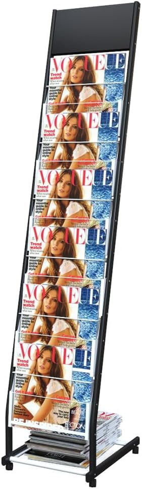 floor standing magazine rack Brochure Display Stand with 4 wheels and 6 ...