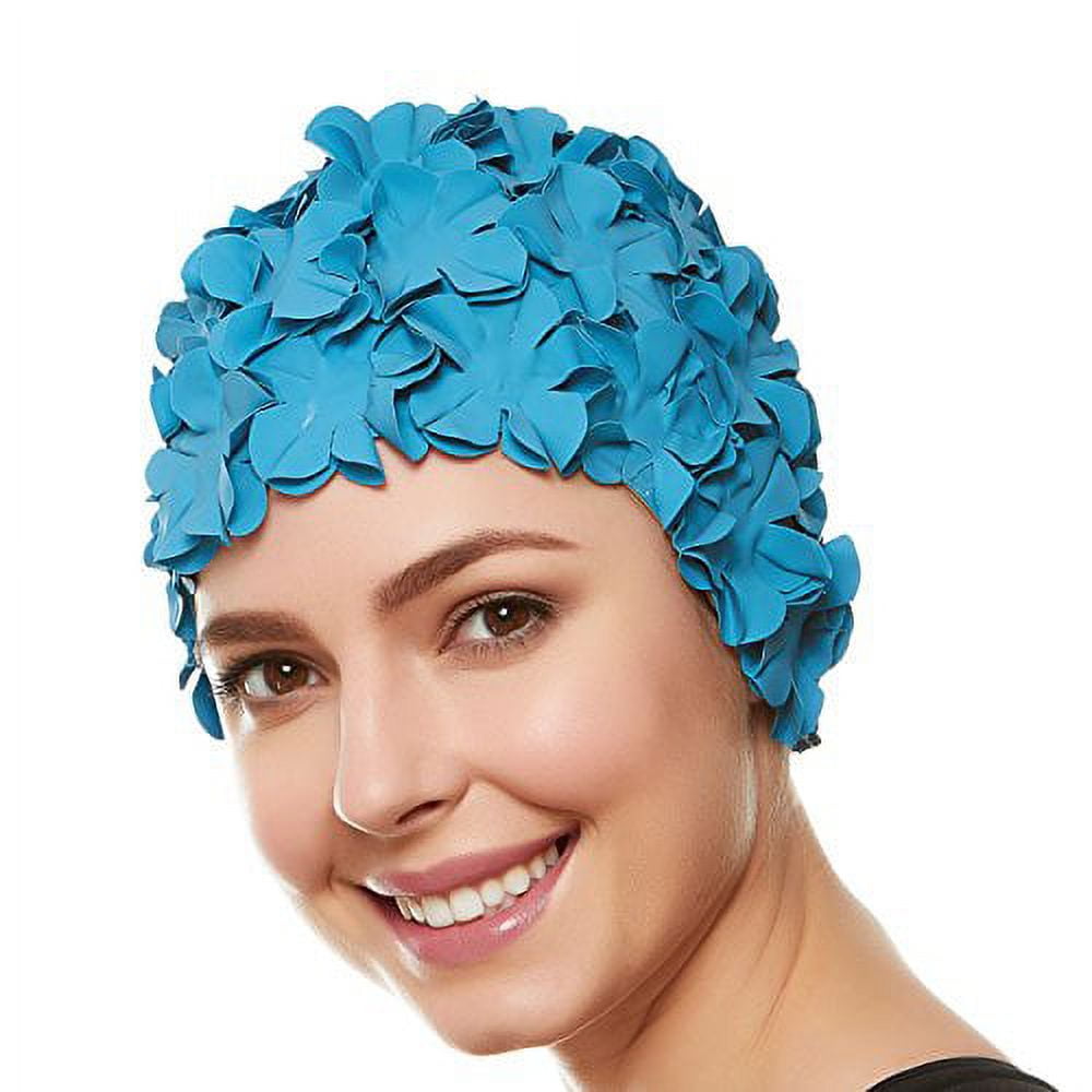 floral petal vintage style latex swim bathing cap - black - Walmart.com