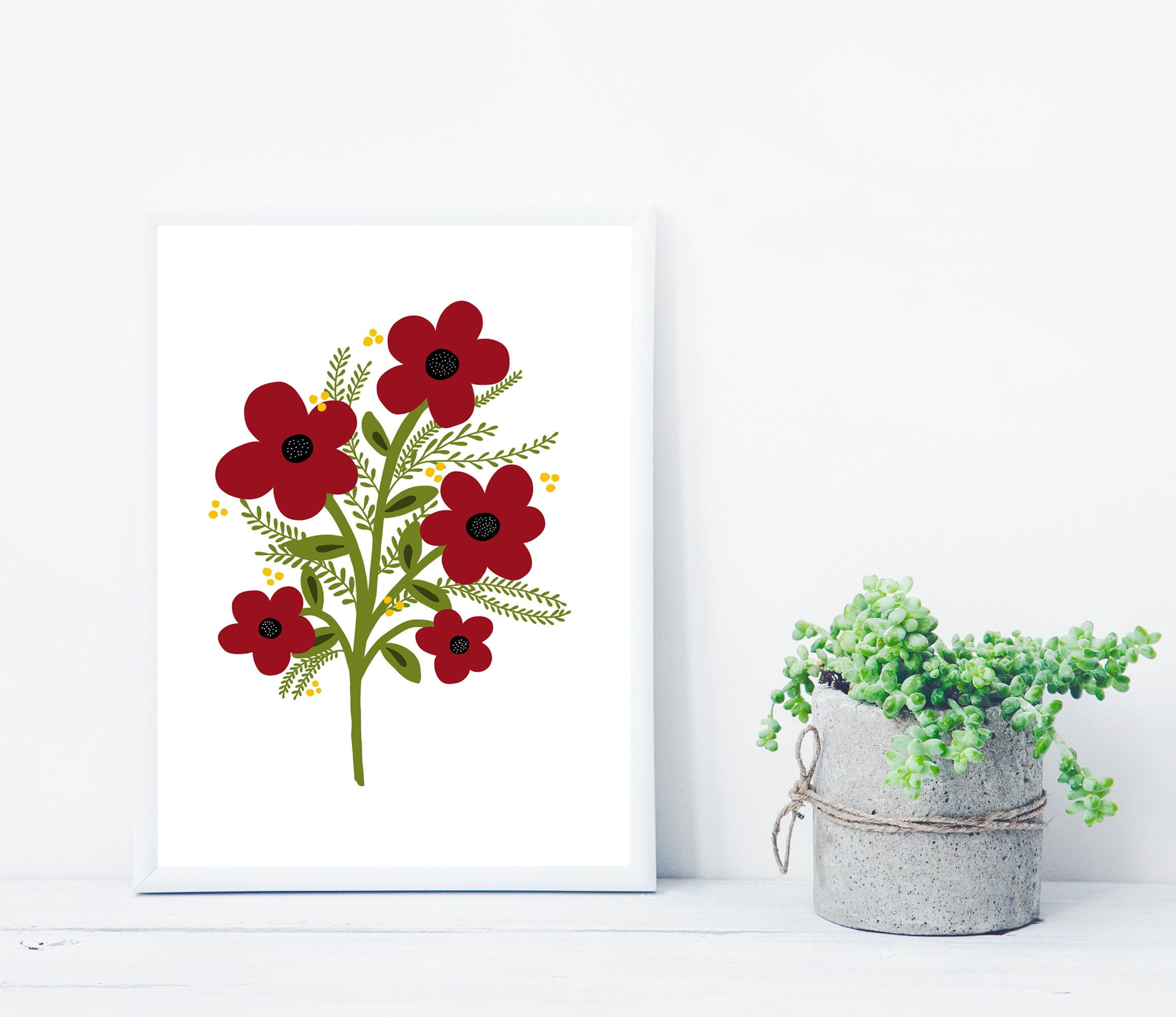 floral printable art, flowers illustration print, Red flowers print ...