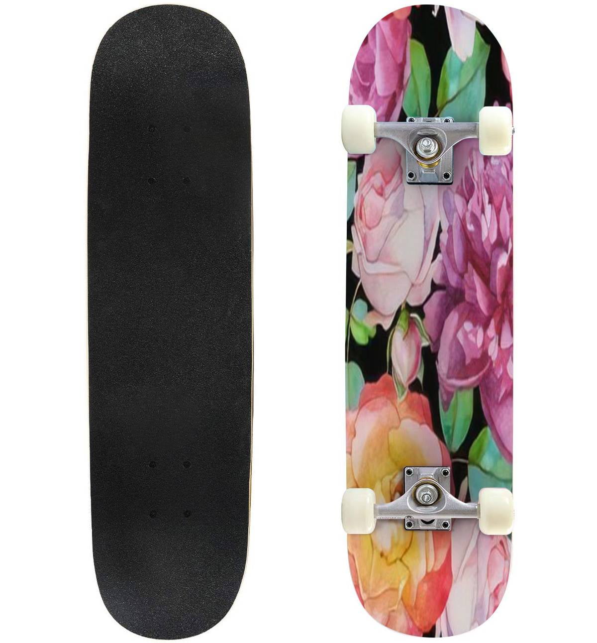 floral watercolor roses peonies bouquets hand drawn Outdoor Skateboard ...