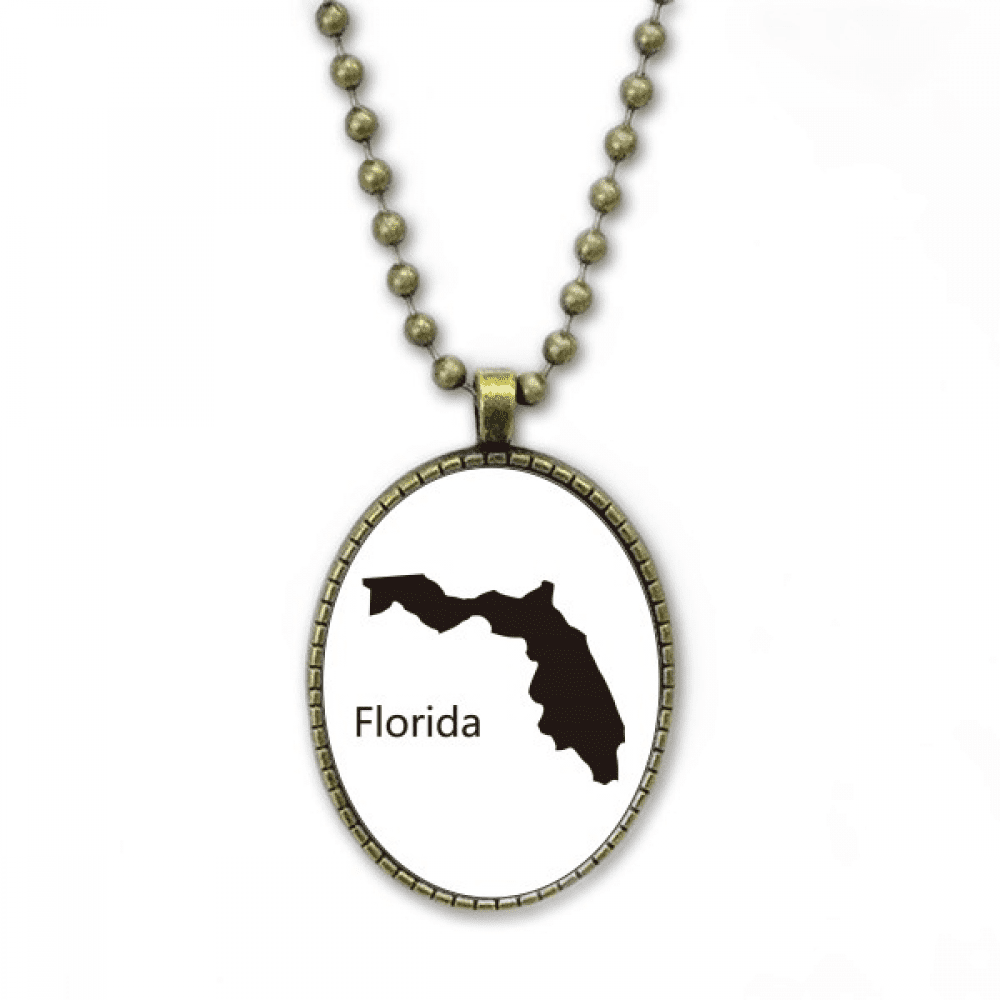 florida ameusa map outline necklace vintage chain bead pendant jewelry ...