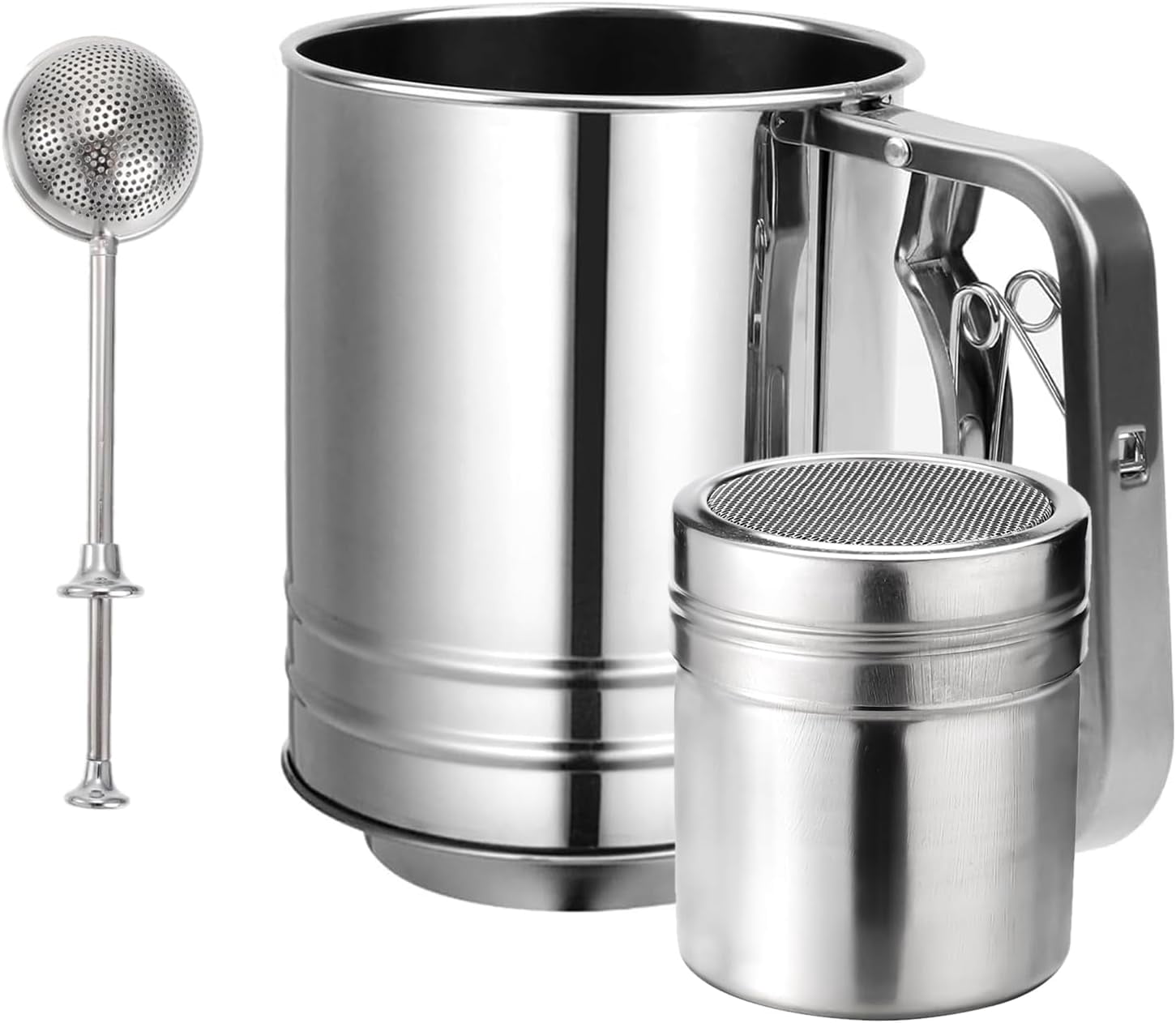 Flour Sifter, 3 in 1 Stainless Steel Sifter for Baking, 3 Cup Double ...