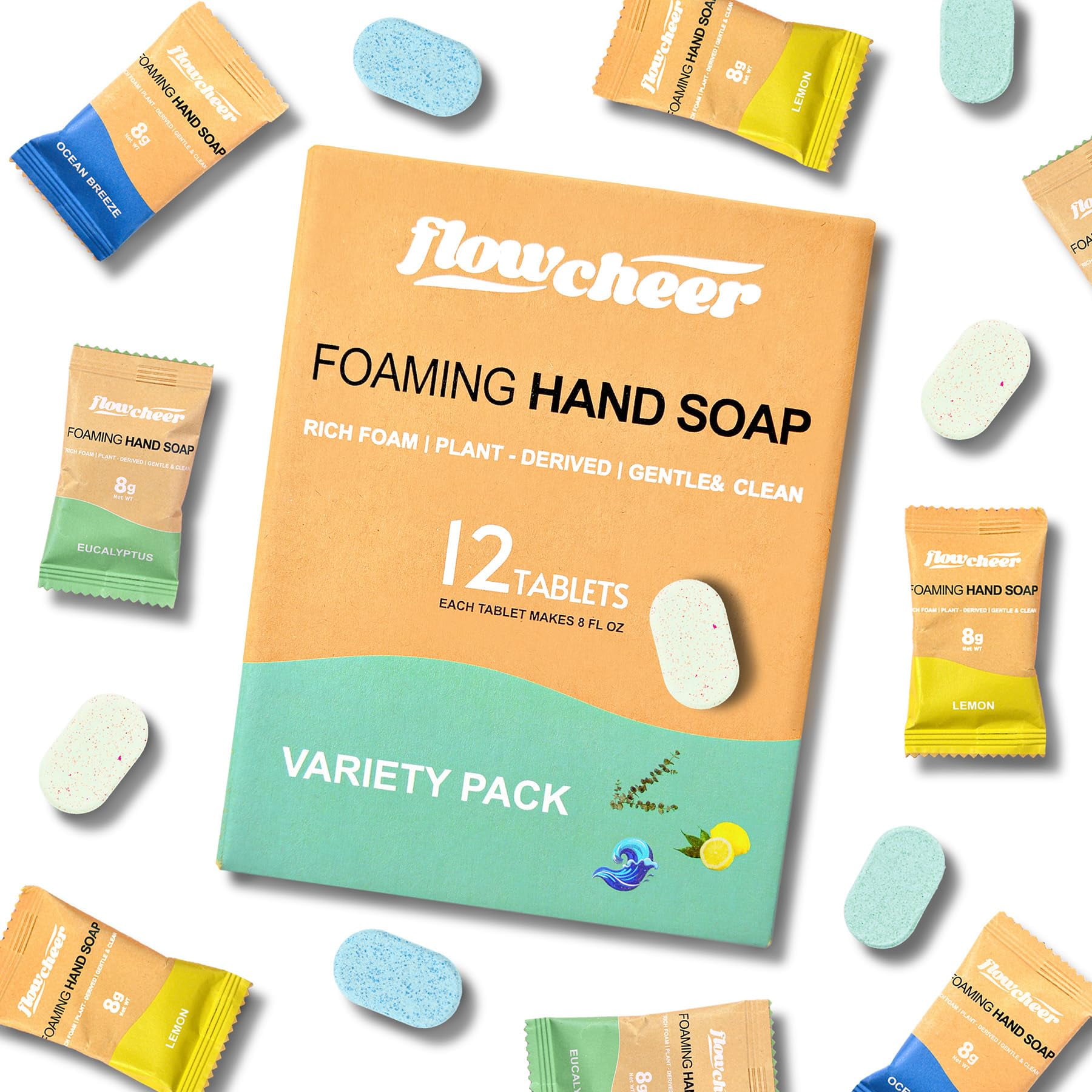 flowcheer Foaming Hand Soap Tablet Refills-12 pack Makes 96 fl oz (12 x ...