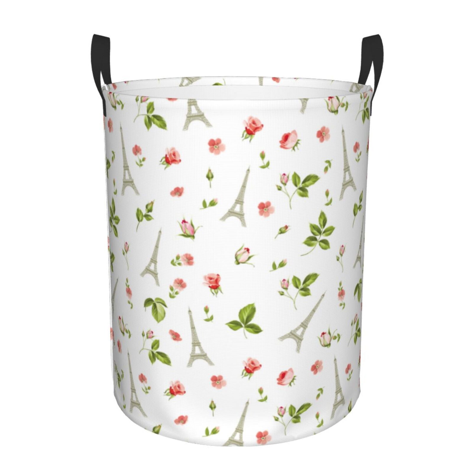 flower Eiffel Tower Round Laundry Basket, Laundry Hamper with Handle ...