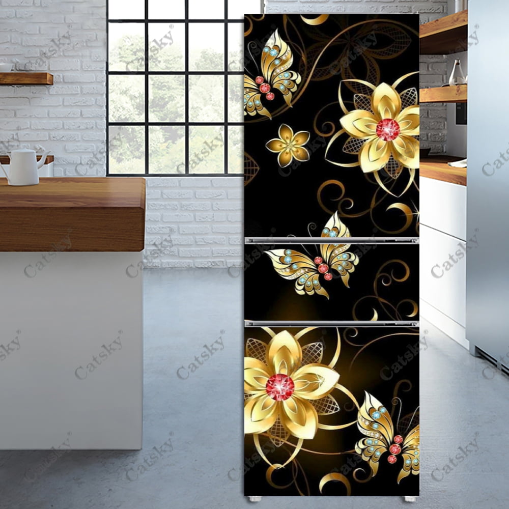 flower Fridge Stickers Fridge Door Sticker Stickers Floral Vinyl ...