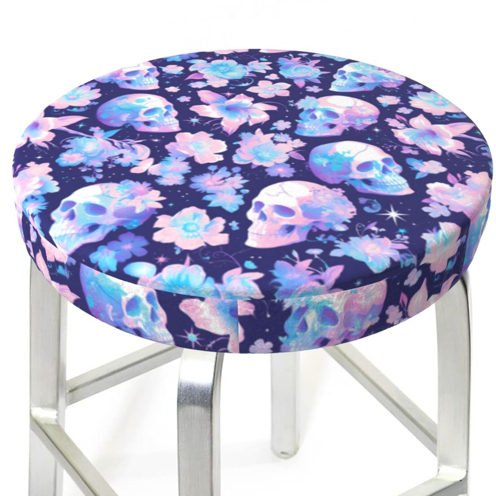 flower Skull starry sky Bar Stool Covers - Stretch Round Seat Covers ...
