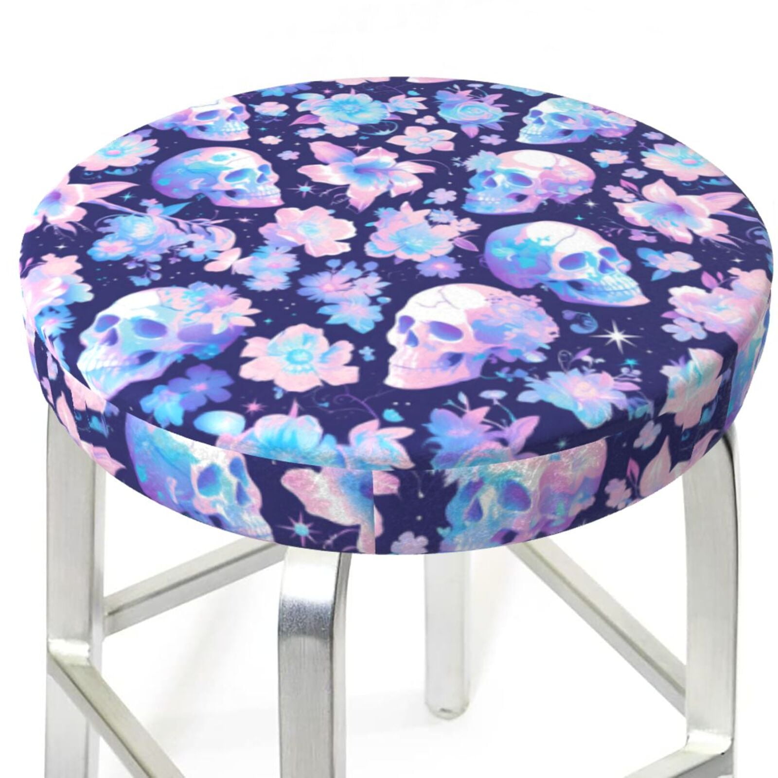 flower Skull starry sky Round Bar Stool Seat Covers, Elastic Round ...