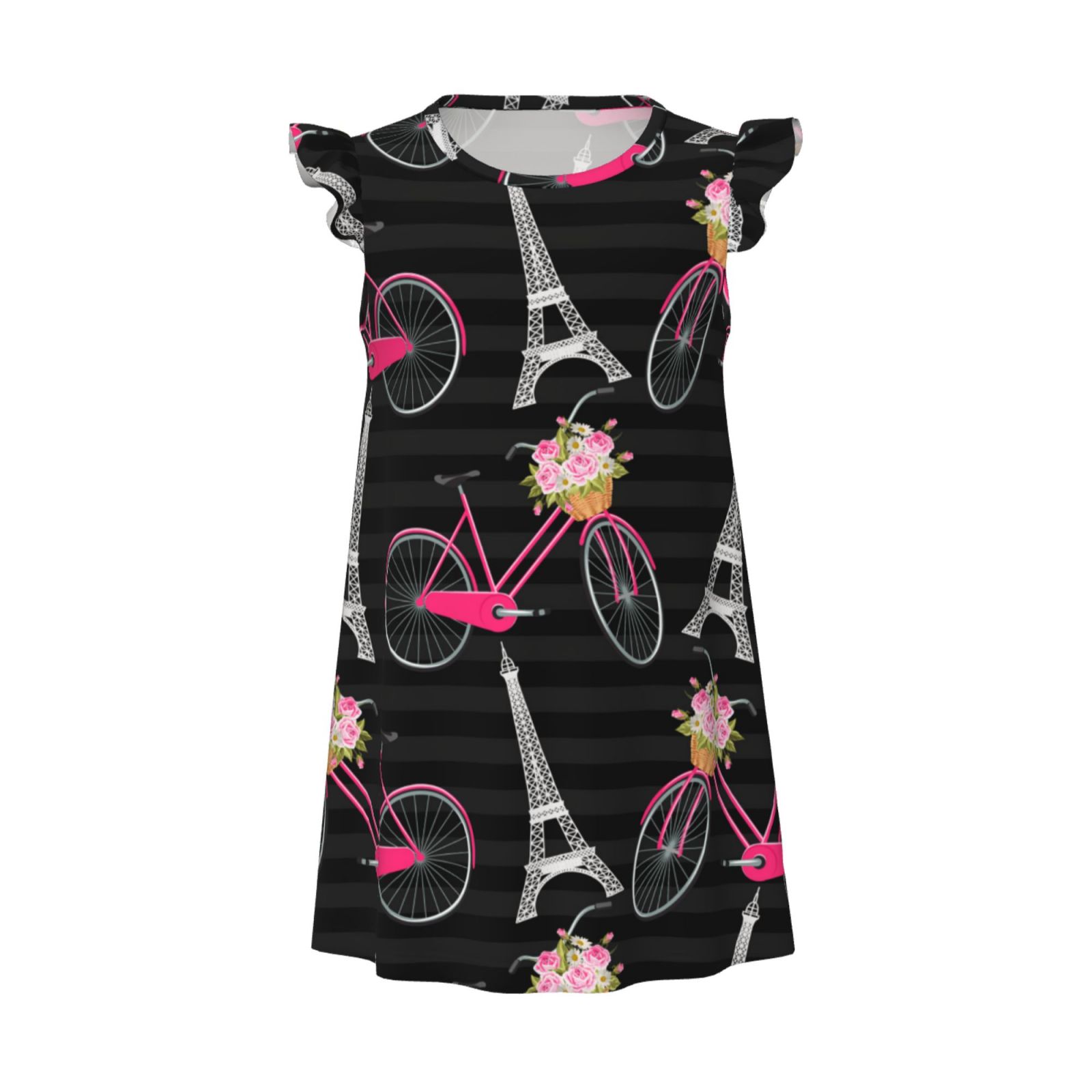 flower Tower bike Girls Nightgown, Flutter Short Sleeves Night Dress ...