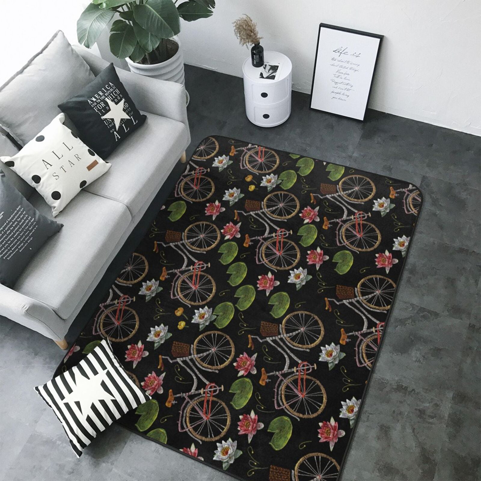 flower bike Area Rugs for Living Room Bedroom, 5x7 Soft Throw Washable ...
