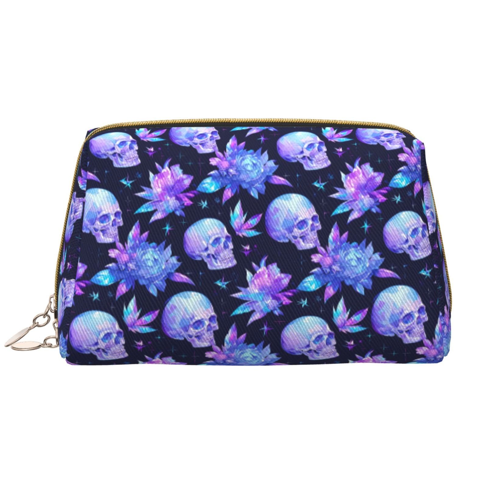 flower starry sky Skull Makeup Bag, Large Capacity Cosmetic Bag ...