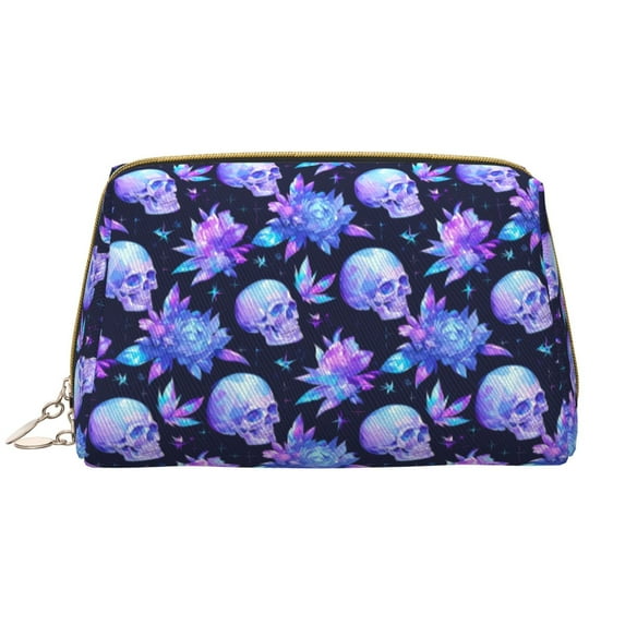 flower starry sky Skull Makeup Bag, Large Capacity Cosmetic Bag ...