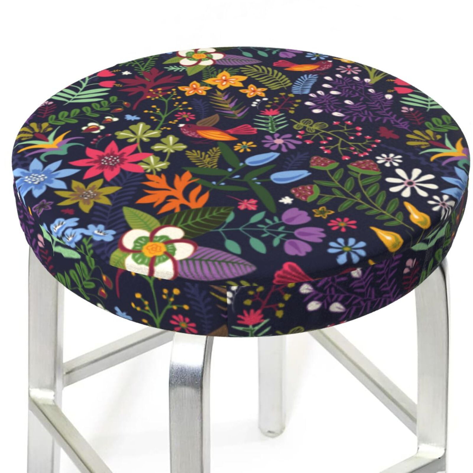 flowers and birds Bar Stool Covers Round - Washable Round Seat Covers ...