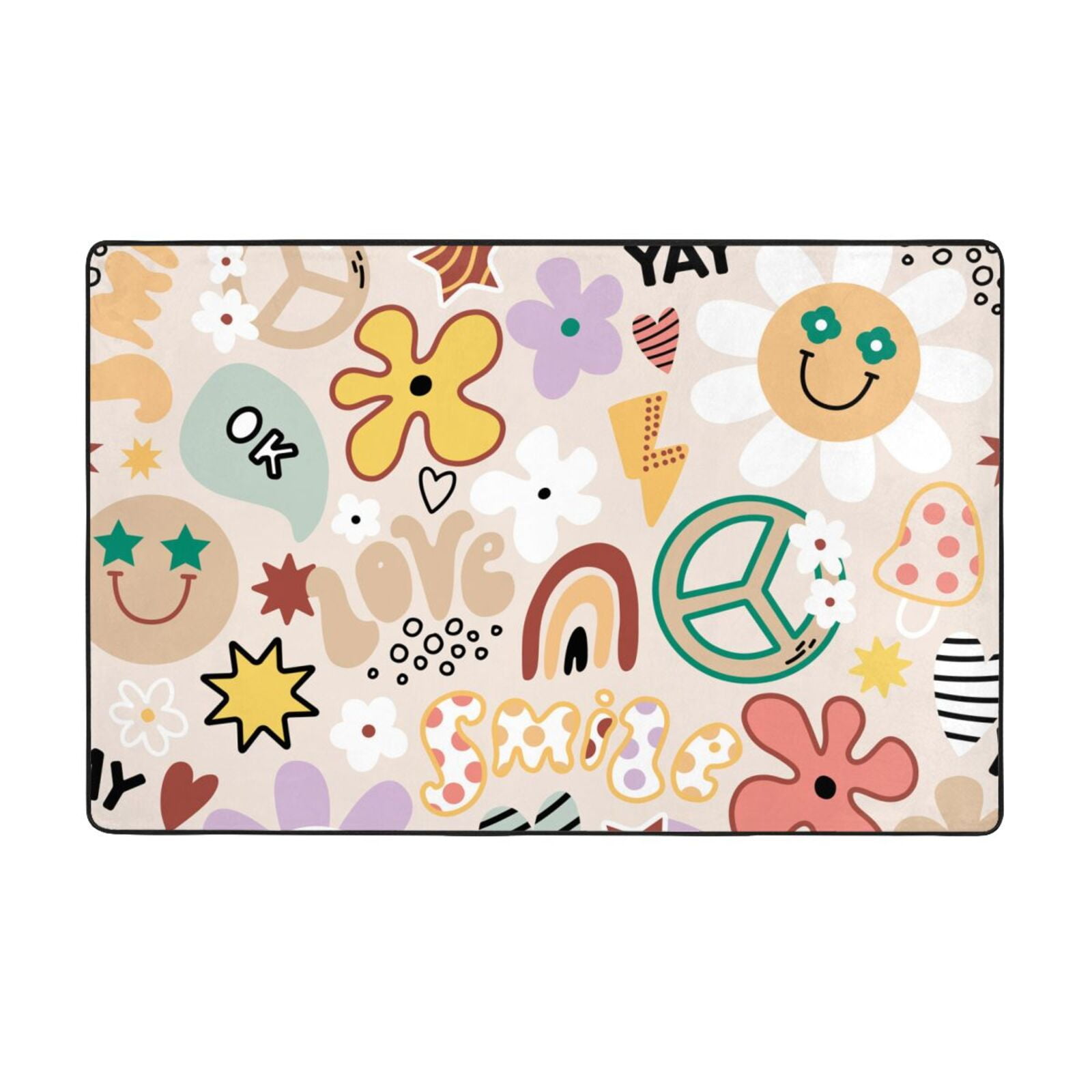 flowers rainbow peace sign Indoor Door Mat, Bedroom Rug & Carpets ...