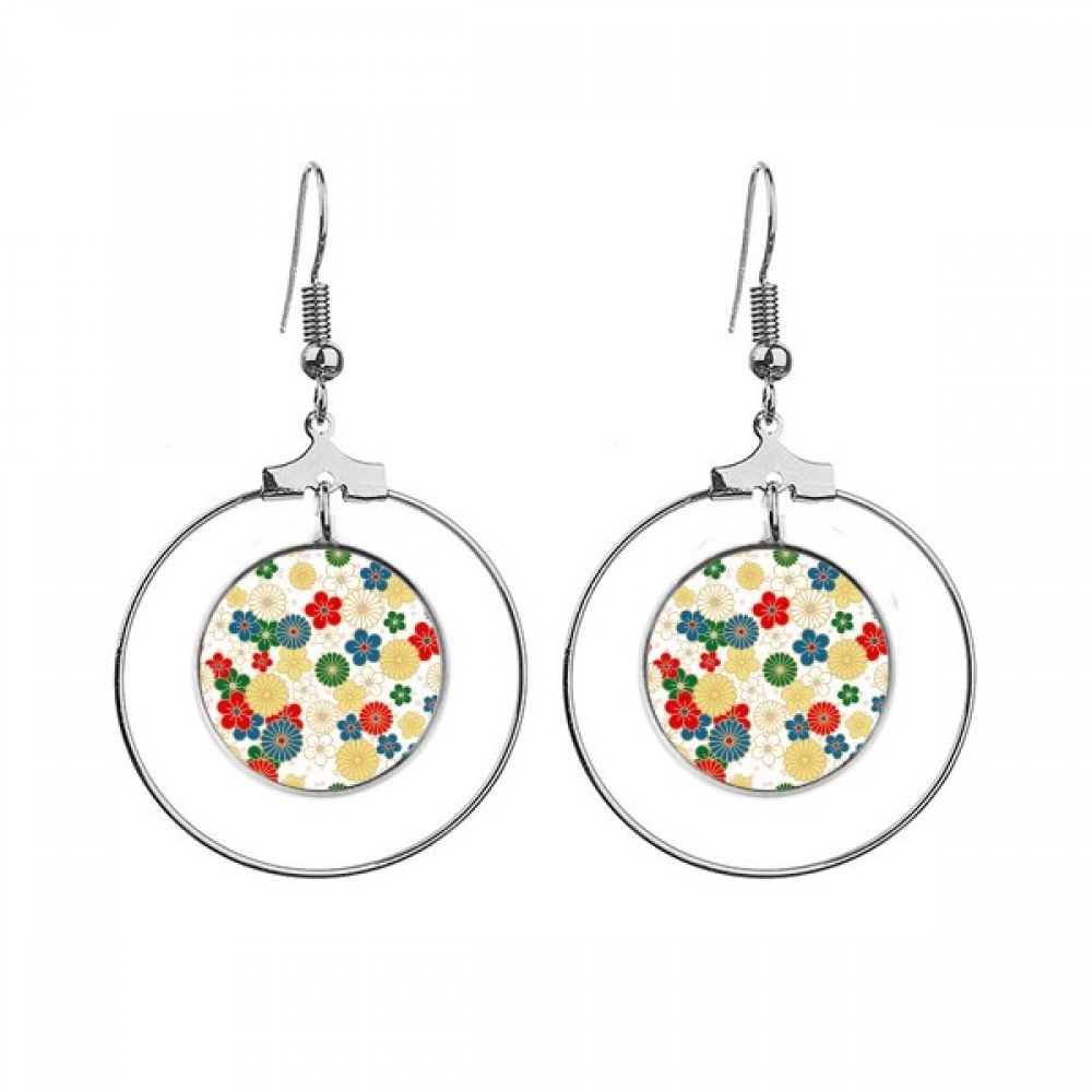 flowers ukiyo-e repeat japan earrings dangle hoop jewelry drop circle ...