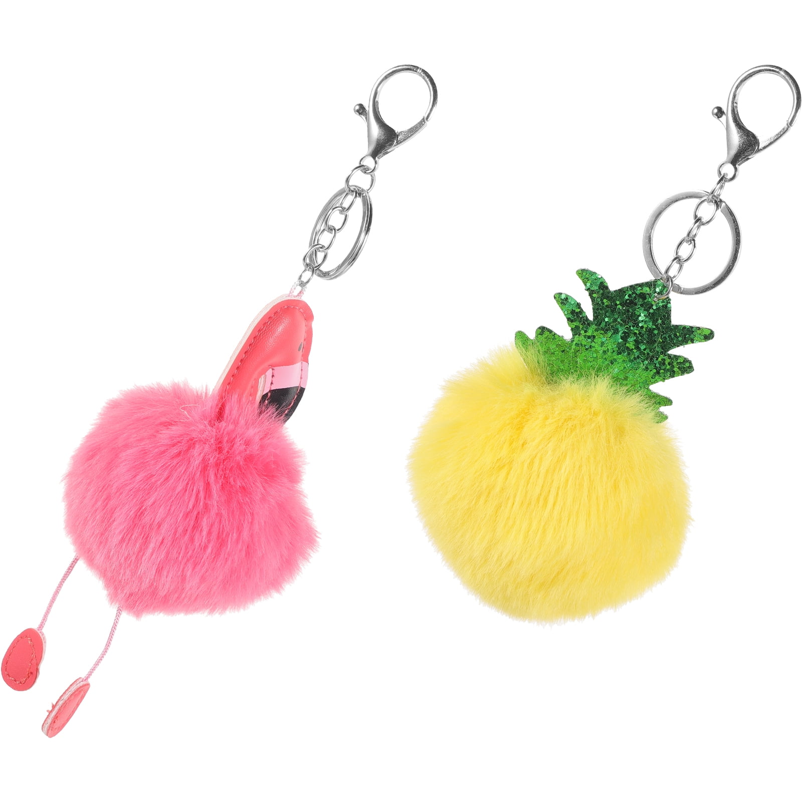 fluffy keychain,2 Pcs Fluffy Keychain Plush Flamingo Pineapple Key Ring ...