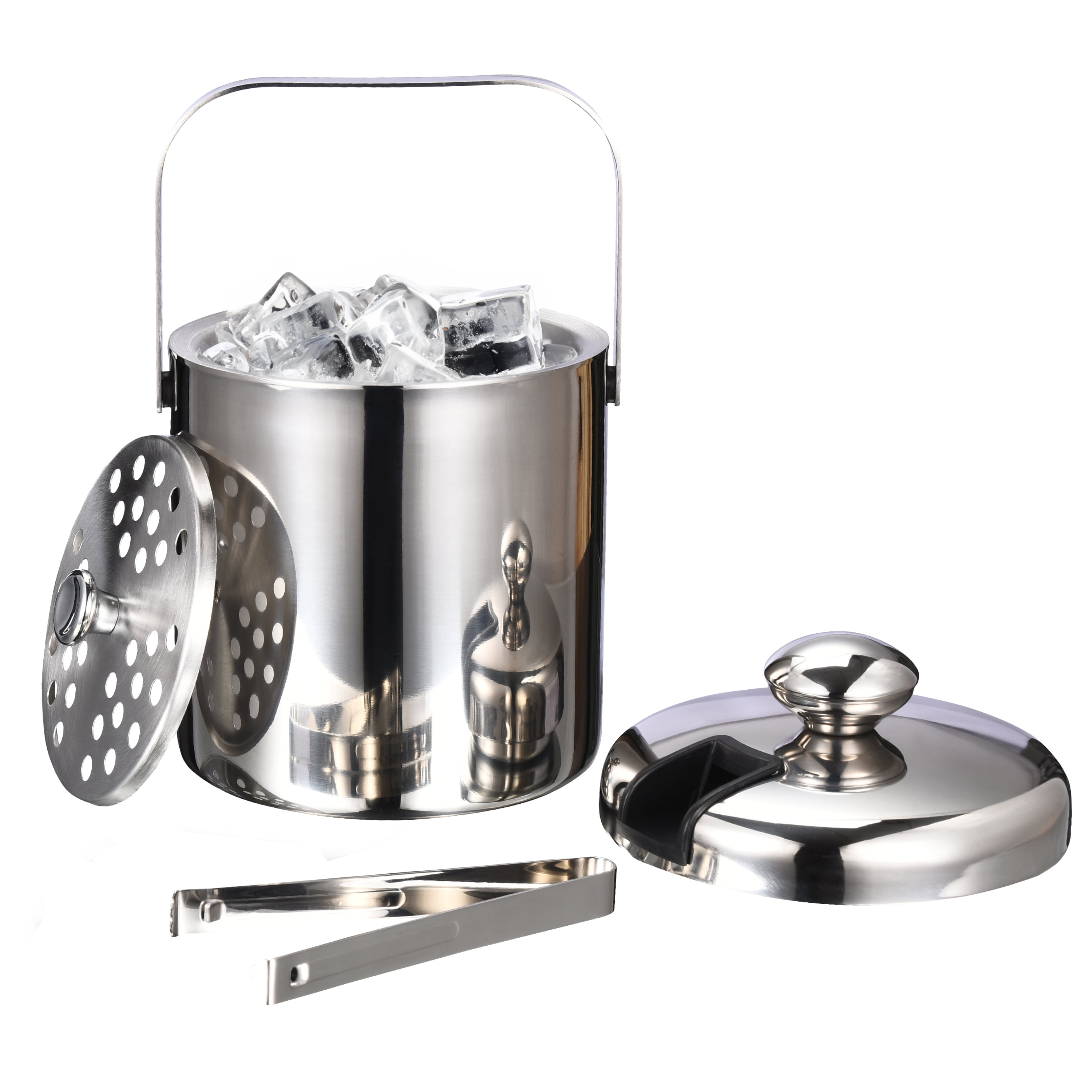 flybold Stainless Steel Insulated Ice Bucket, 4 Quart, Scoop and Drip ...