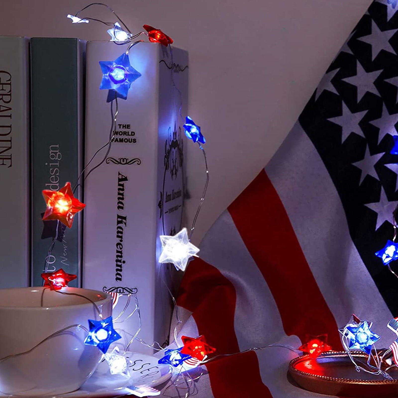 flyskyup Independence Day Decorative Star String Lights Red White Blue ...